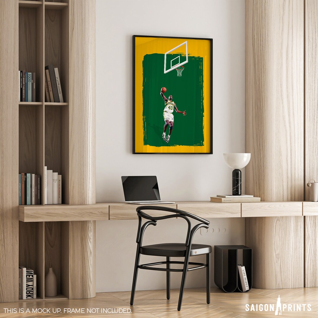 Shawn Kemp Basketball Art Print, Seattle Sonics Fan Poster - Etsy