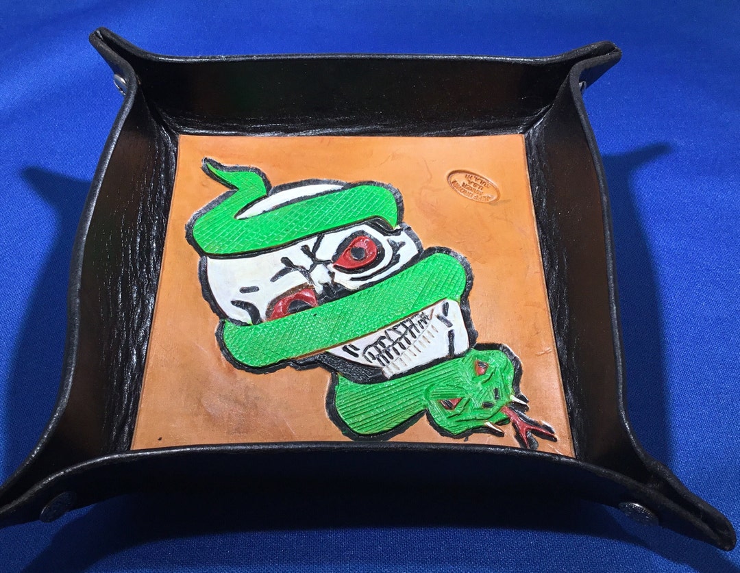 Leather Valet Tray Hand Painted Snake and Skull on Leather for You ...