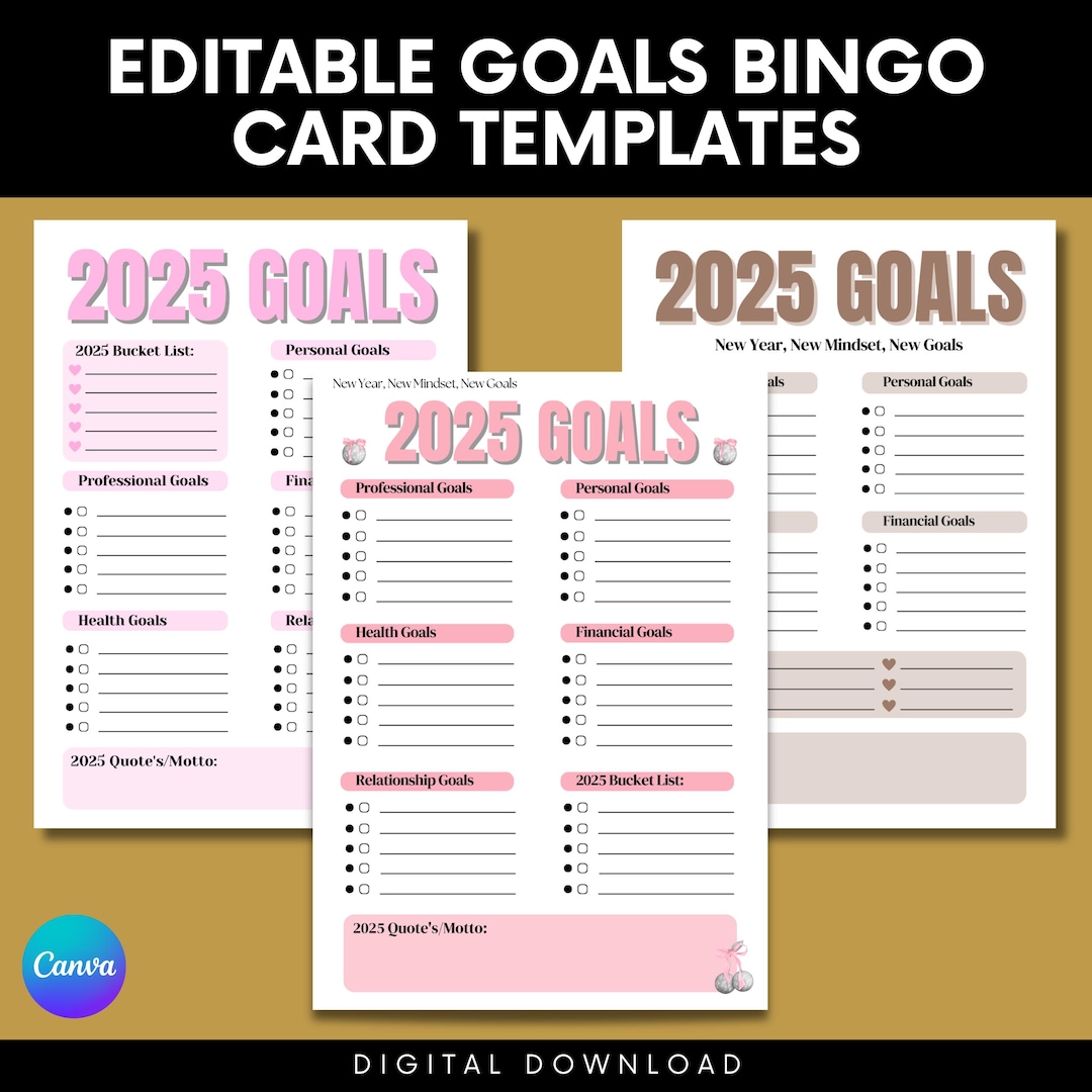 2025 Goals Template | Printable Goals Planner | Resolutions & Bucket ...