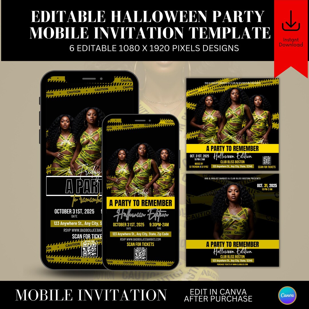 Caution Halloween Party Invitation, Editable Event Flyer, Editable ...