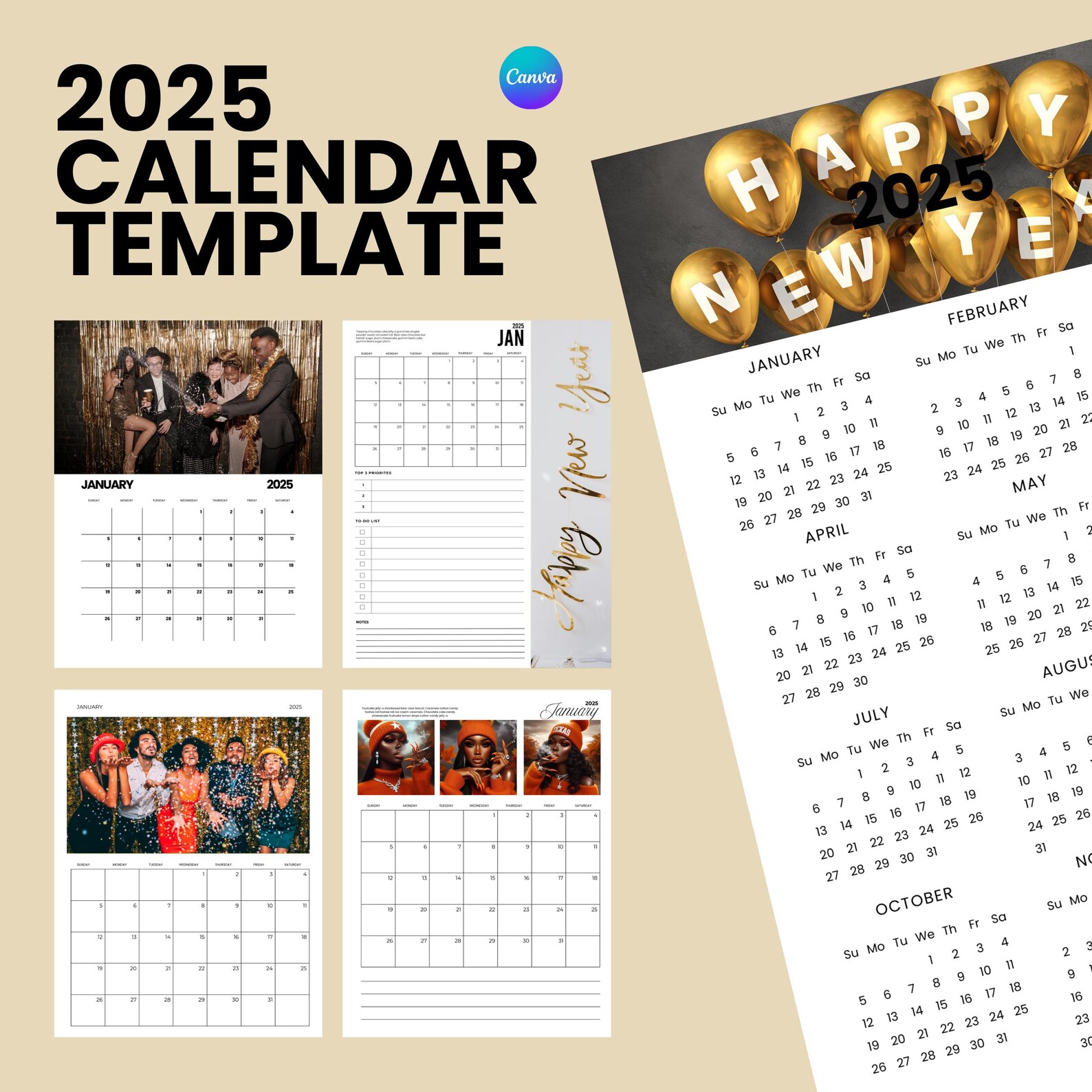 2025 Printable Calendar Templates | Editable Canva Designs | 7 ...