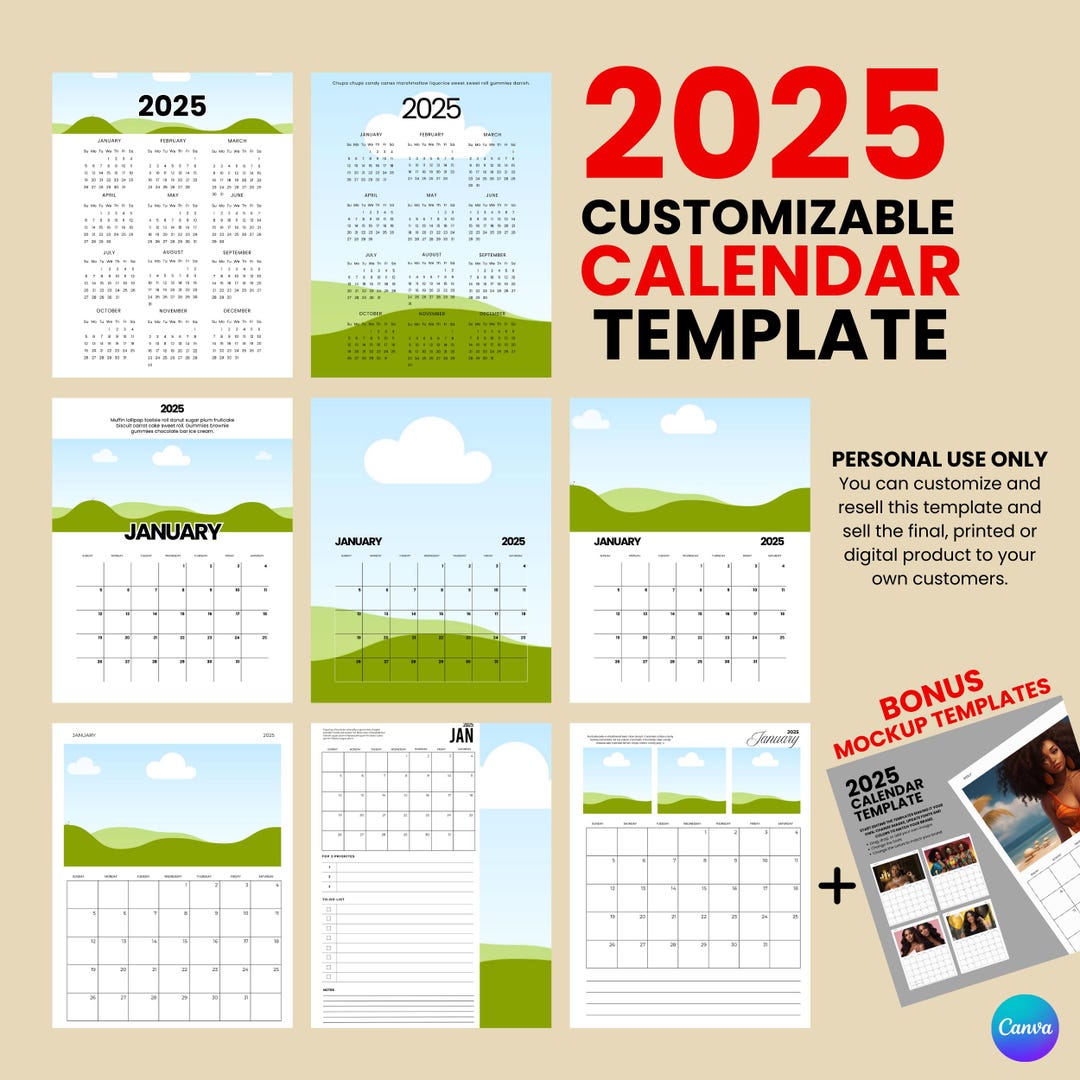 2025 Printable Calendar Templates | Editable Canva Designs | 7 ...