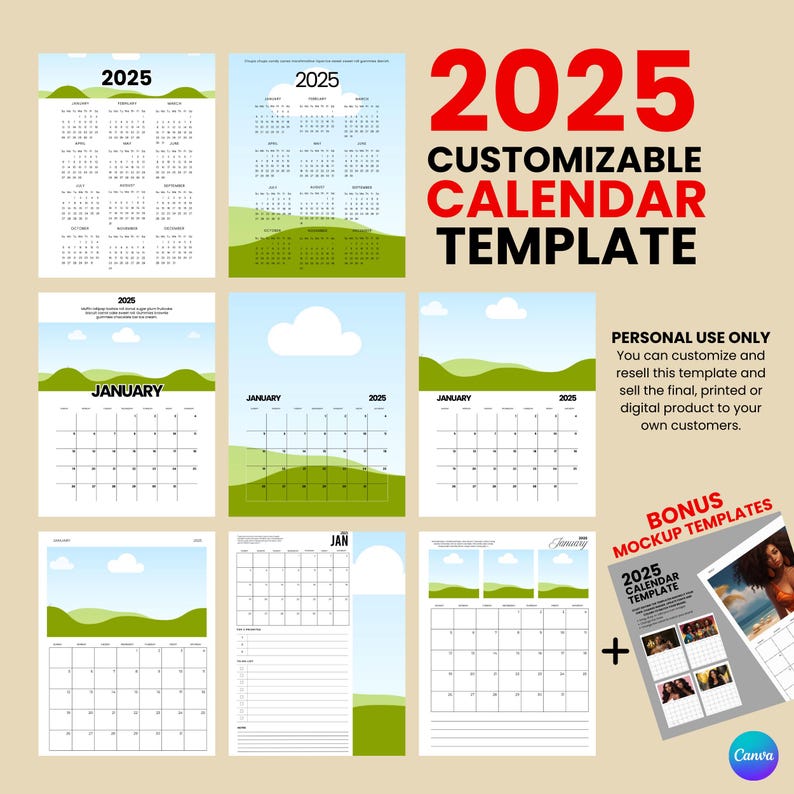 2025 Printable Calendar Templates | Editable Canva Designs | 7 ...