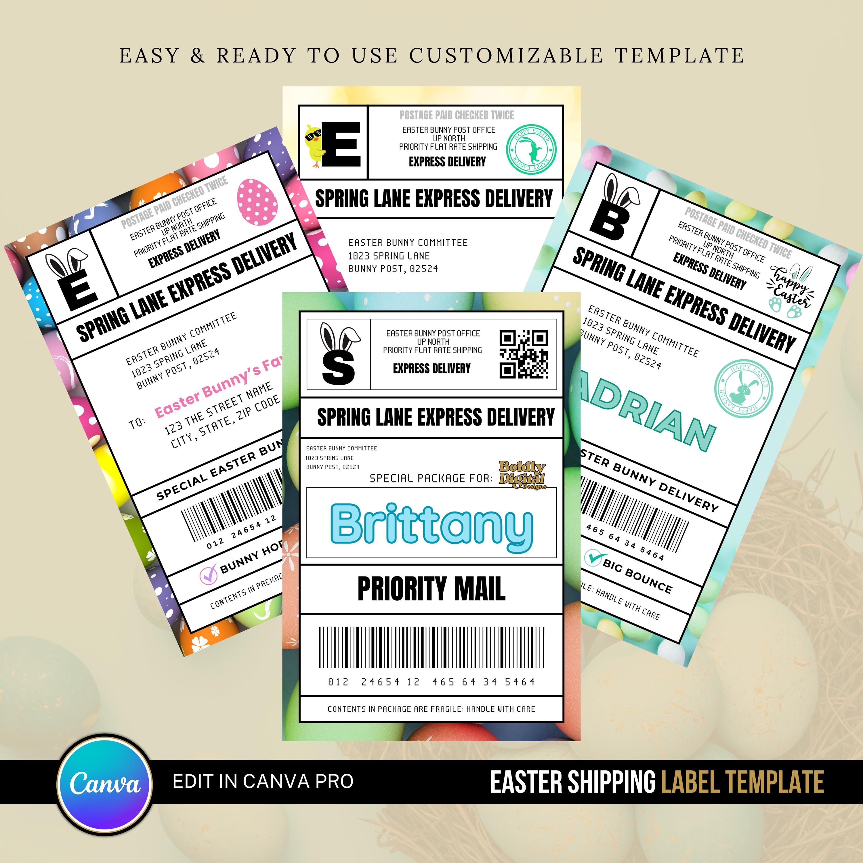 Easter Shipping Label Sticker, Printable Easter Bunny Shipping Label ...