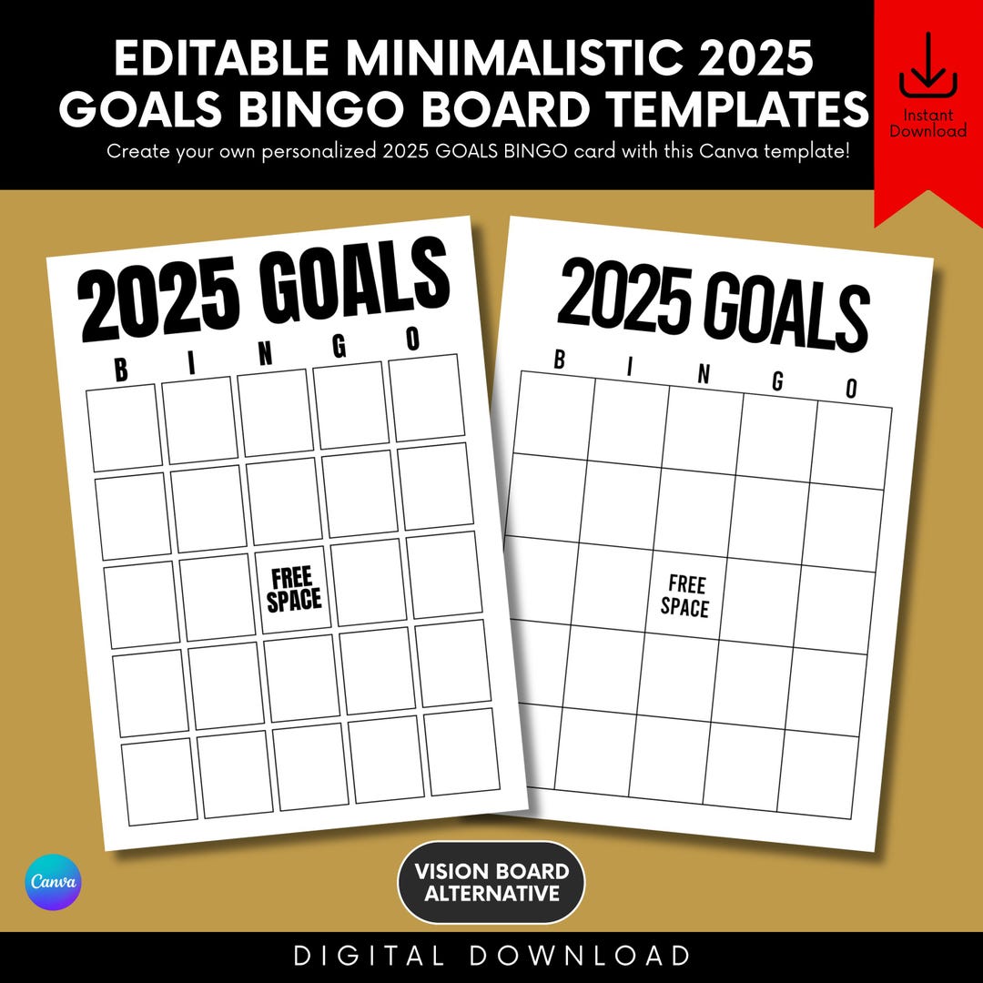 Minimalistic 2025 Bingo Card, 2025 Vision Board, New Year Resolution ...