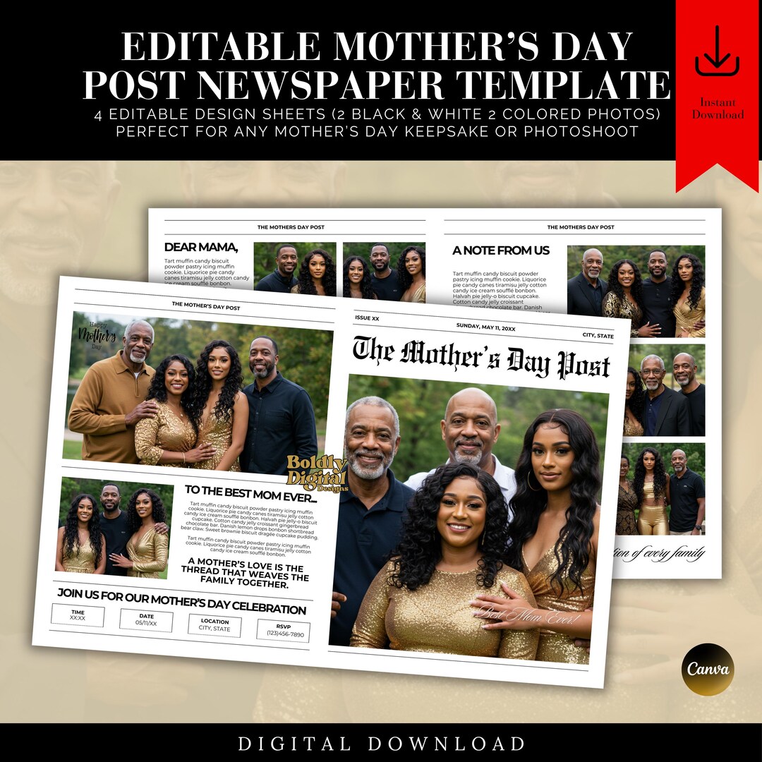 Printable Mothers Day Post Newspaper Print, Personalized Mother's Day ...