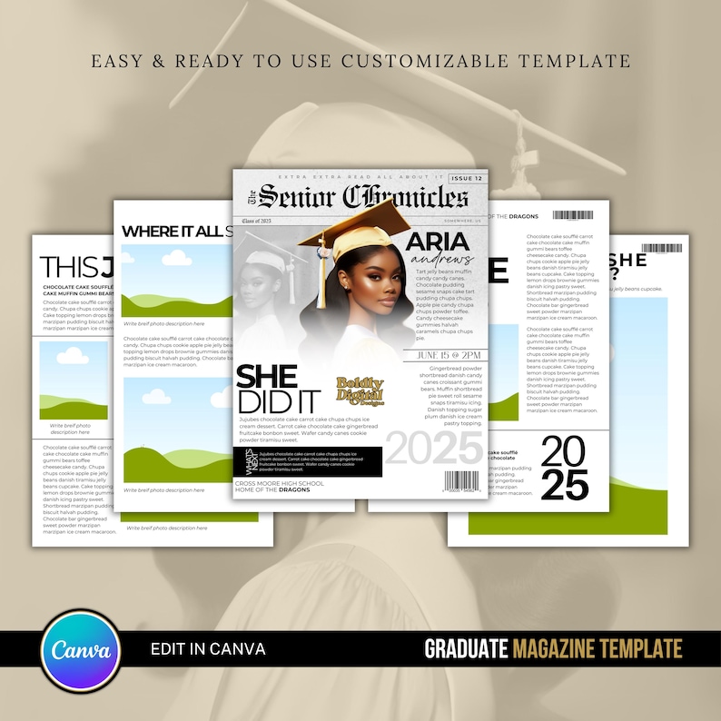 Graduation Magazine Template, 2025 Senior Graduation Magazine Booklet ...
