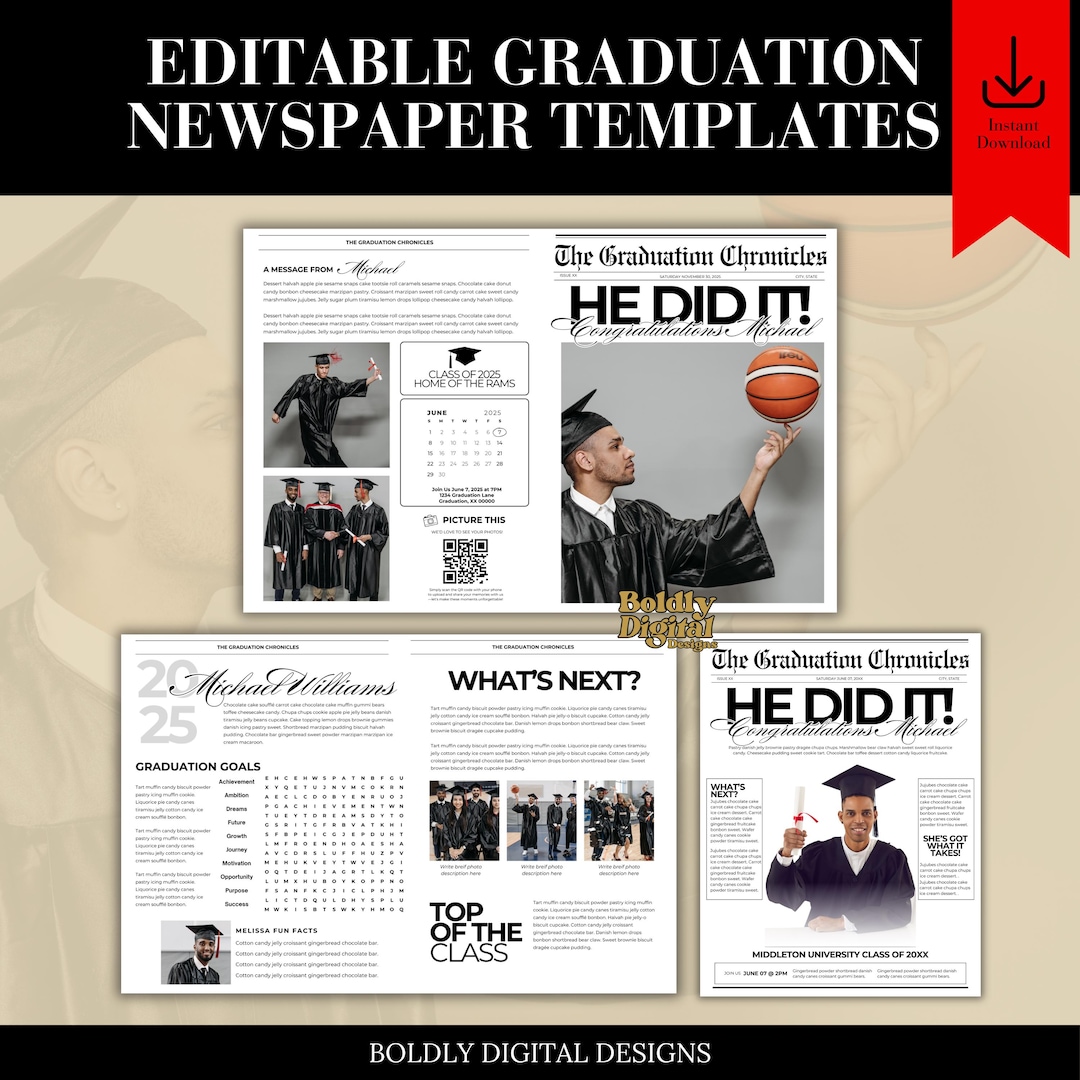 Graduation Newspaper Template | Graduation Invitation | Printable Grad ...