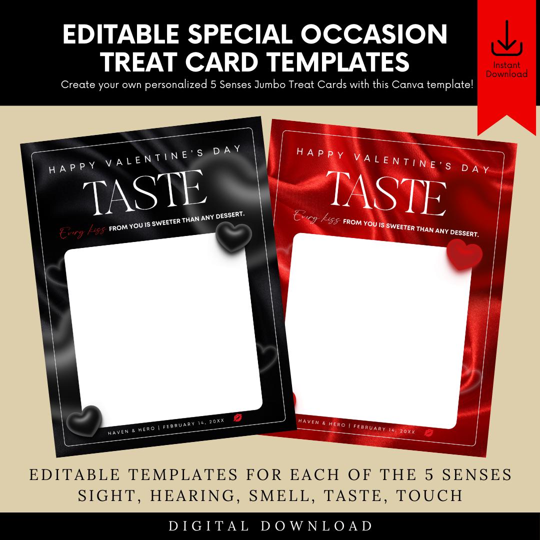 5 Senses Jumbo Treat Card Templates, 5 Senses Card Set, Jumbo Valentine ...