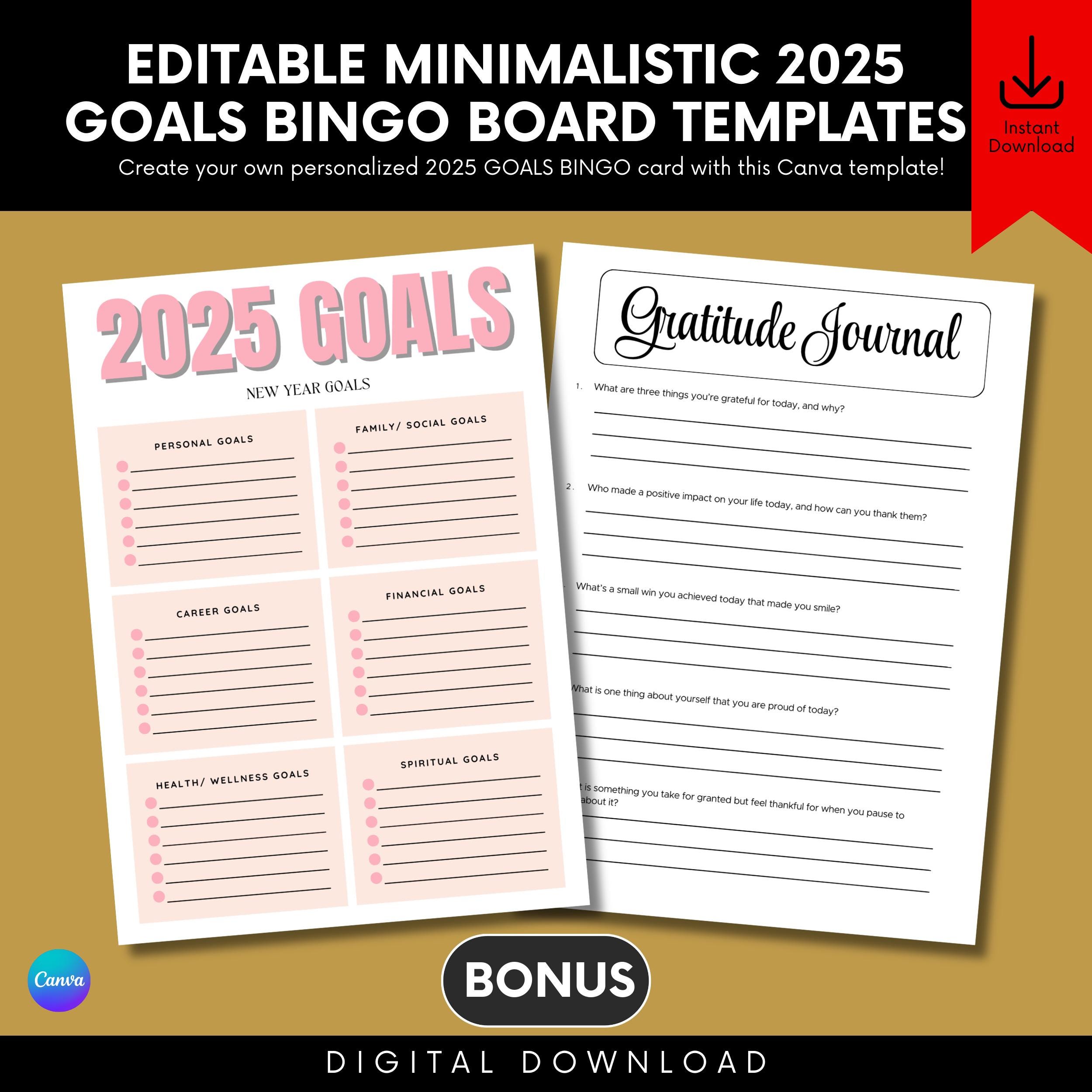 2025 Goals Template | Printable Goals Planner | Resolutions & Bucket ...