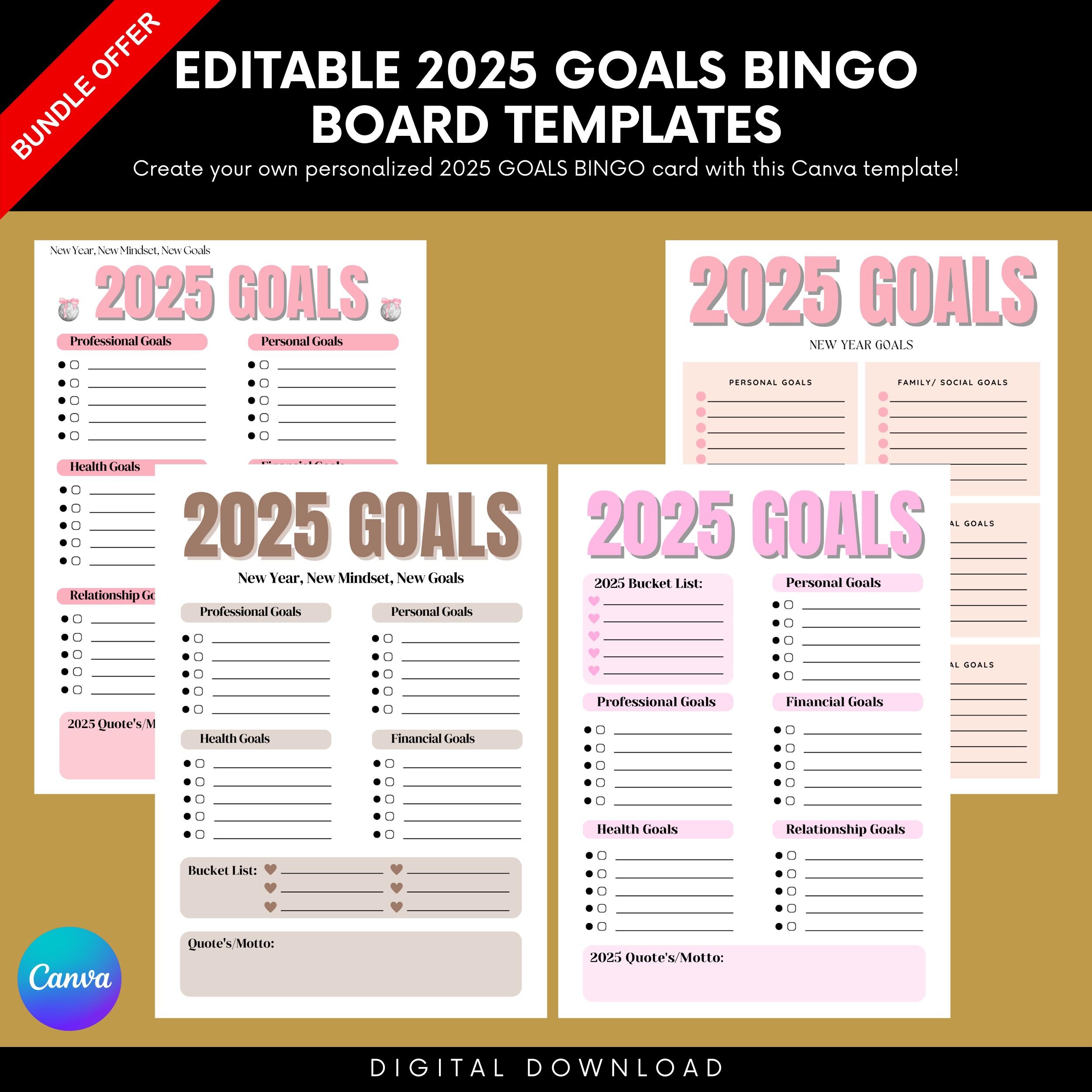 2025 Goals Template | Printable Goals Planner | Resolutions & Bucket ...