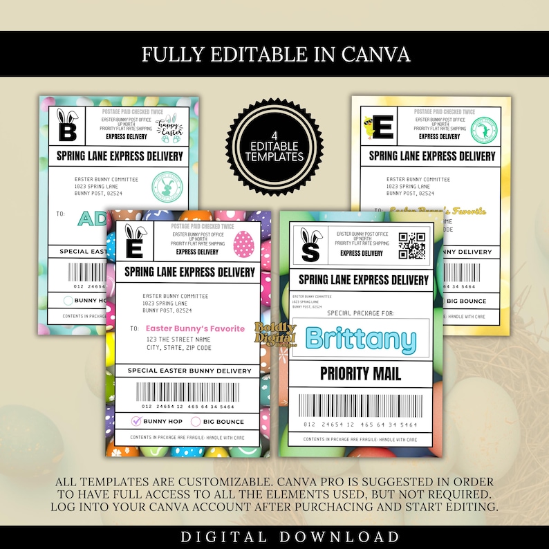 Easter Shipping Label Sticker, Printable Easter Bunny Shipping Label ...