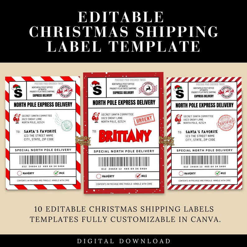 Santa Claus Shipping Label Sticker | Postage Label Template | Printable ...