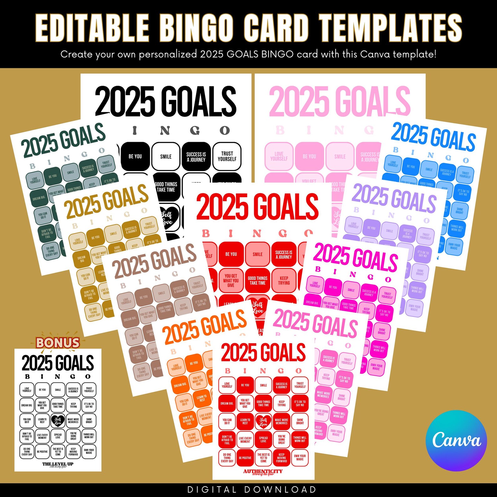2025 Bingo Card, 2025 Vision Board, New Year Resolution, New Year Goals ...