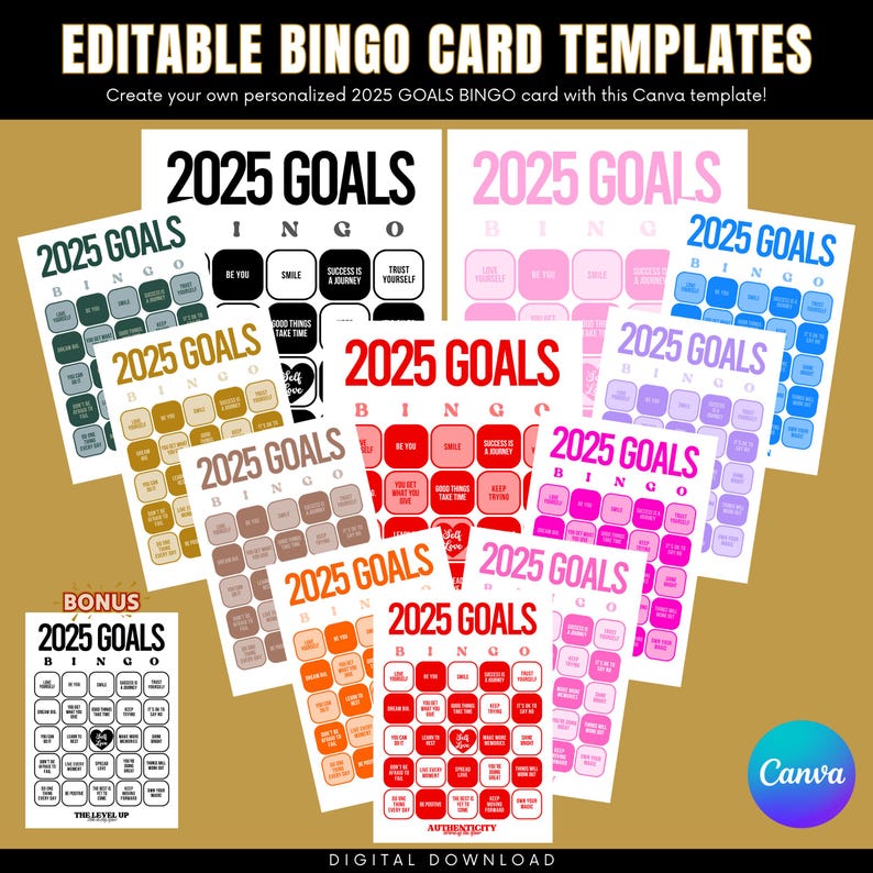 2025 Bingo Card, 2025 Vision Board, New Year Resolution, New Year Goals ...