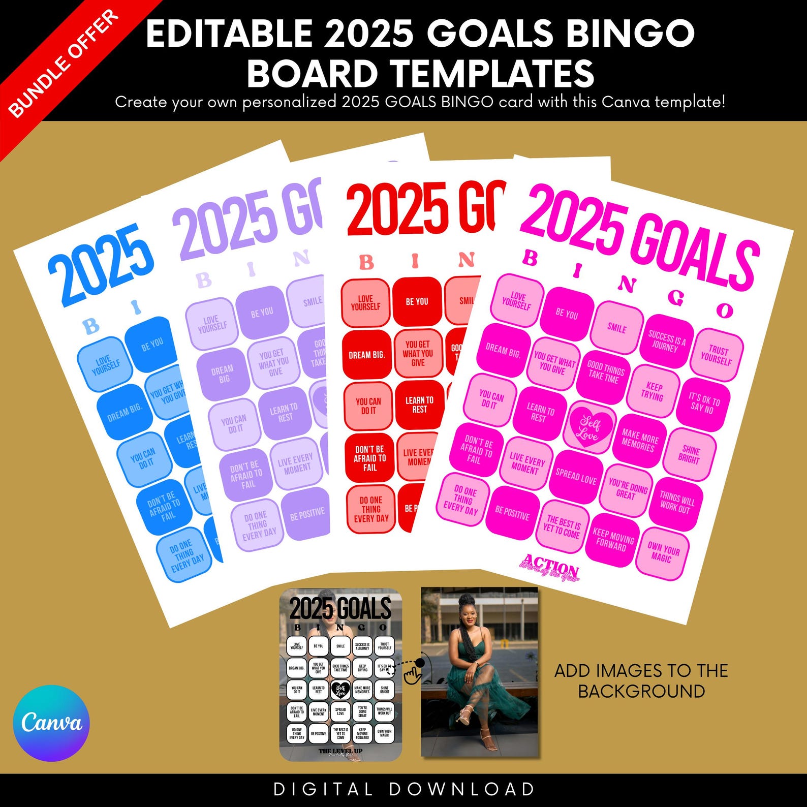 2025 Bingo Card, 2025 Vision Board, New Year Resolution, New Year Goals ...