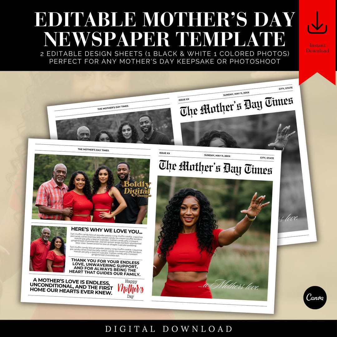 Personalized Mother's Day Gift, Editable Mother's Day Newspaper ...
