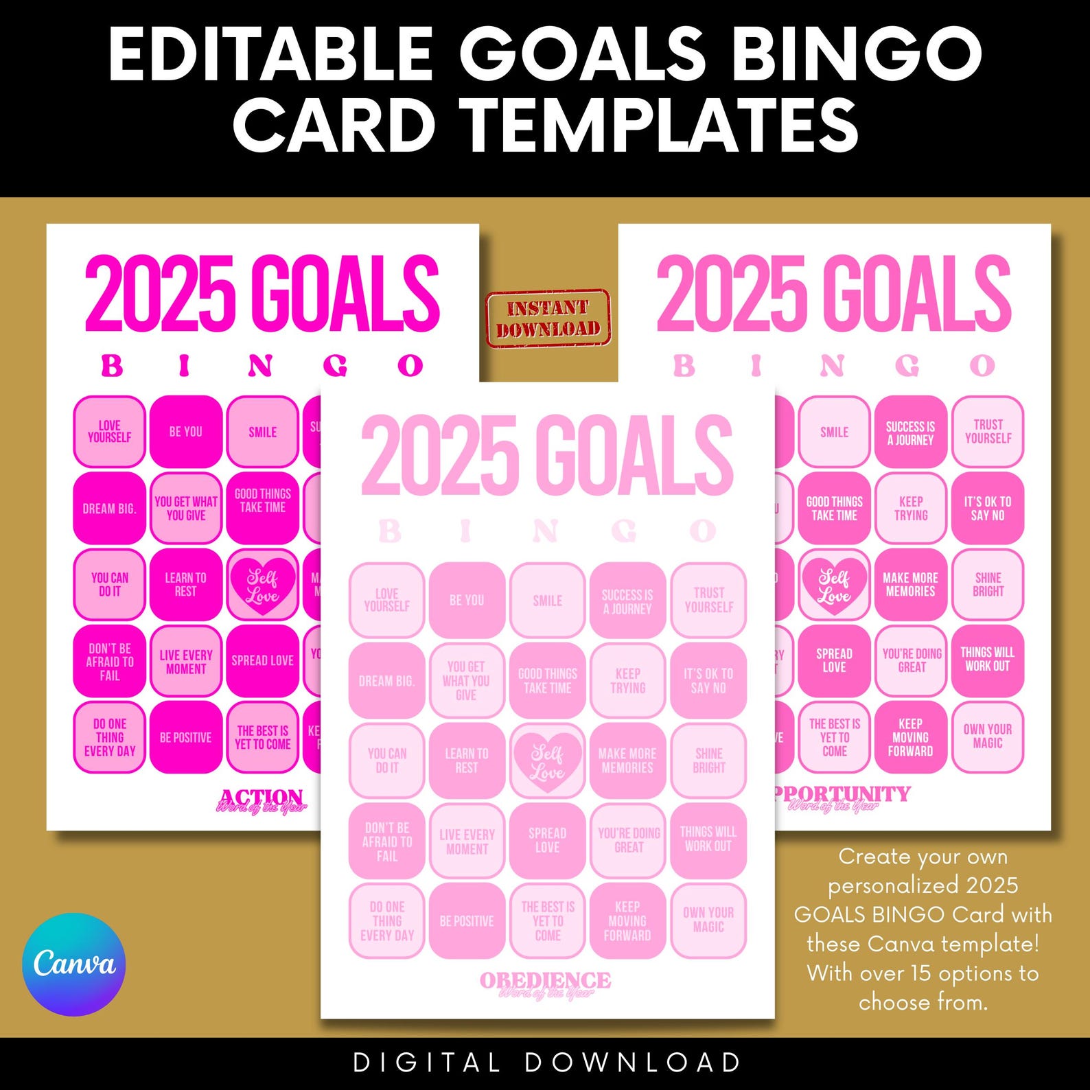 2025 Bingo Card, 2025 Vision Board, New Year Resolution, New Year Goals ...