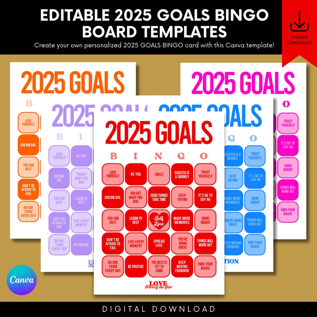 2025 Bingo Card, 2025 Vision Board, New Year Resolution, New Year Goals ...