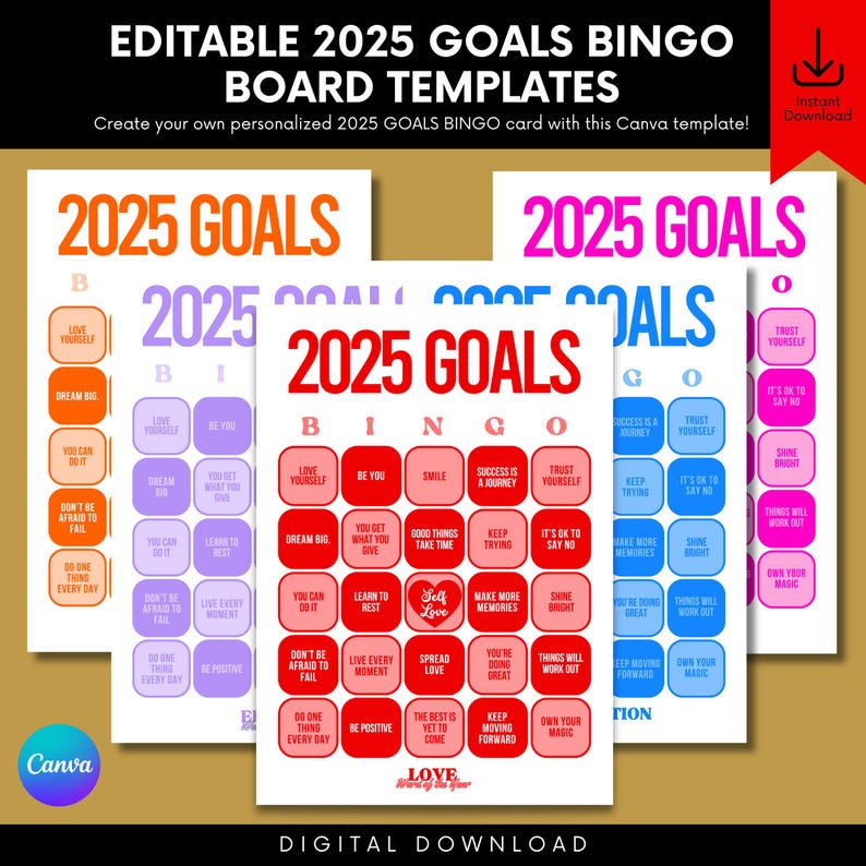 2025 Bingo Card, 2025 Vision Board, New Year Resolution, New Year Goals ...