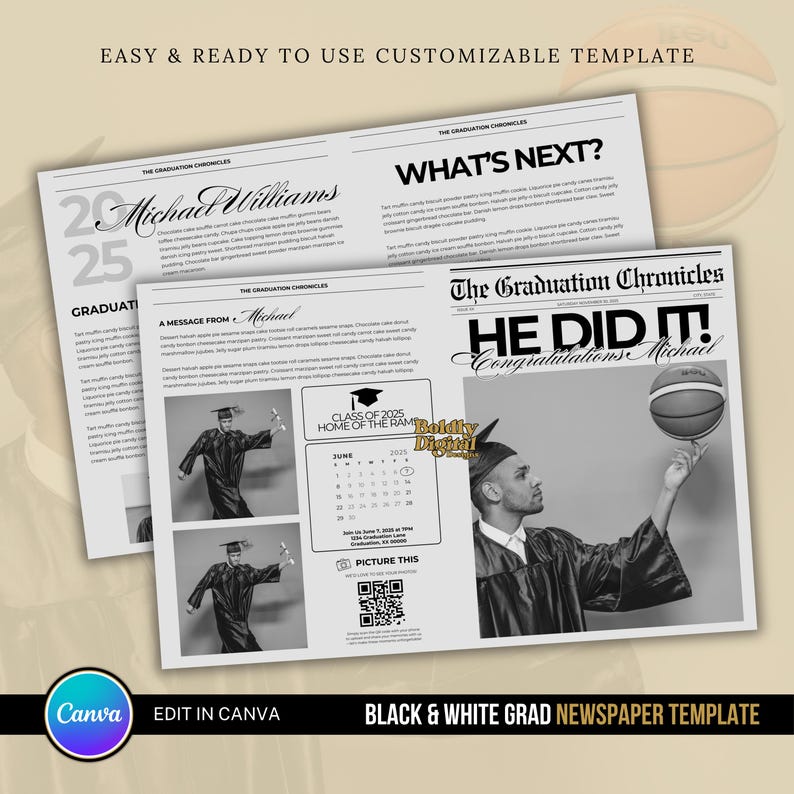Graduation Newspaper Template | Graduation Invitation | Printable Grad ...