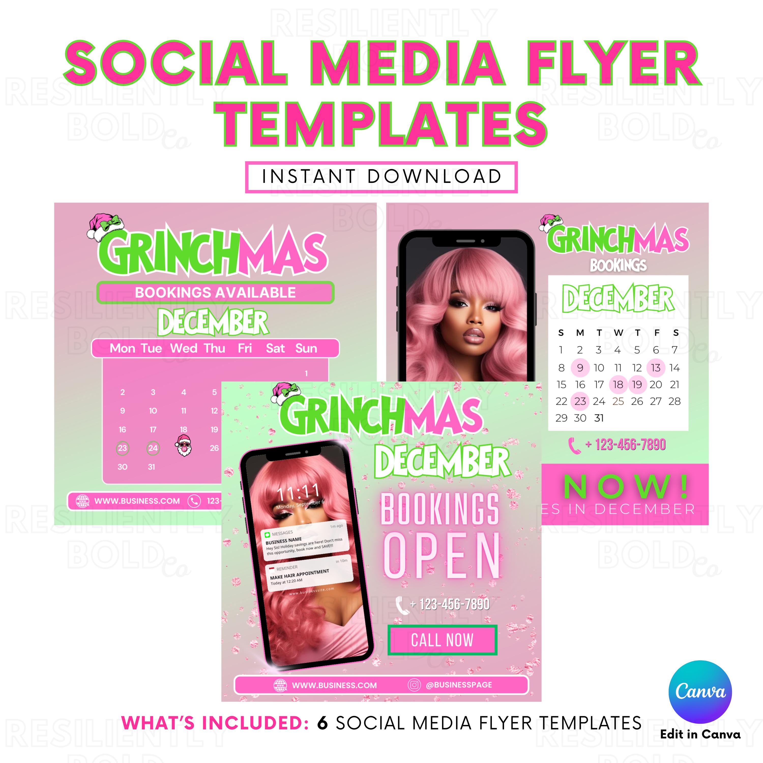 Grinchmas Bookings Social Media Flyer, Accepting Bookings Template ...