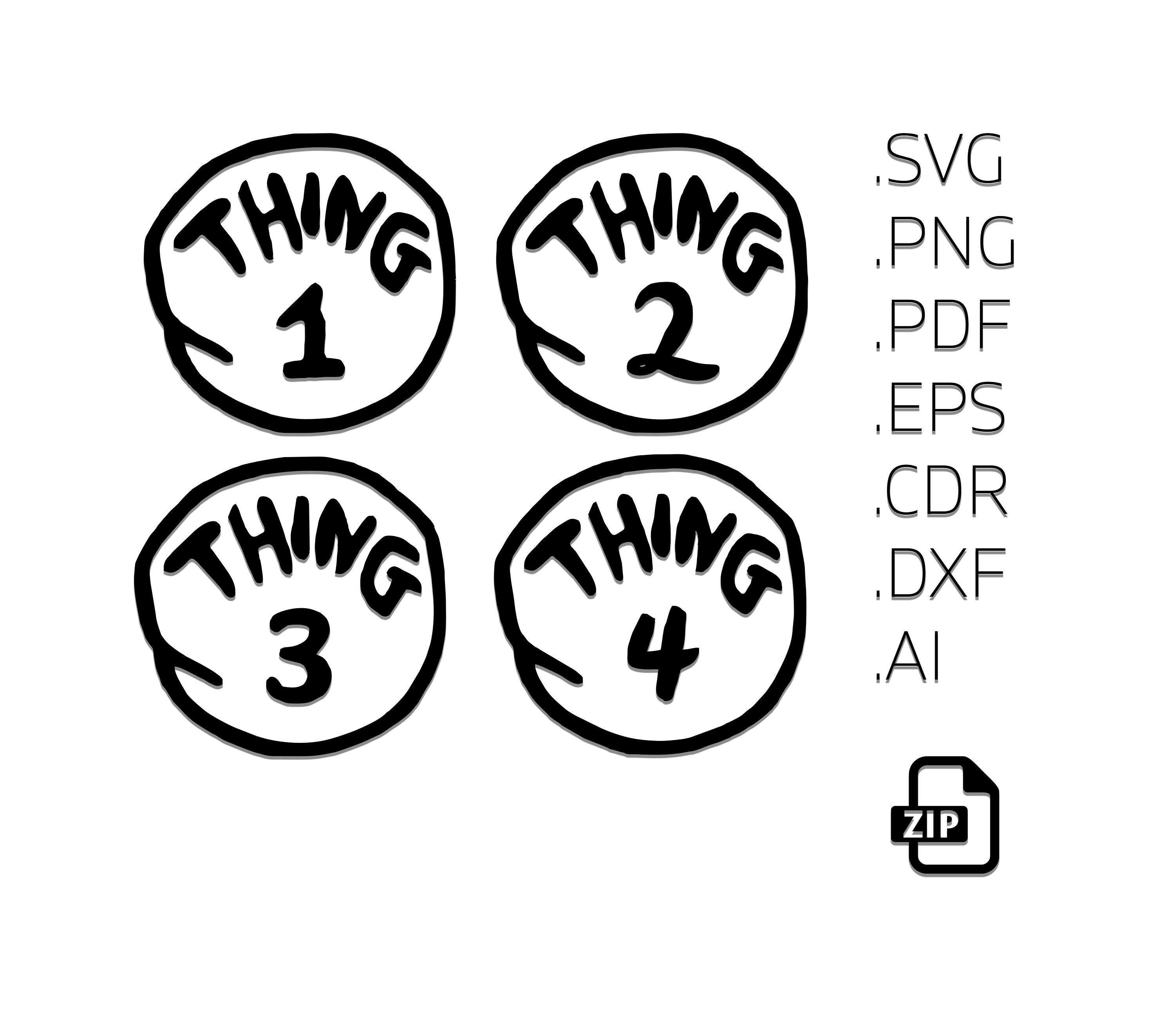 Thing 1 2 3 and 4 Logo SVG and JPG Cutting Files for the | Etsy