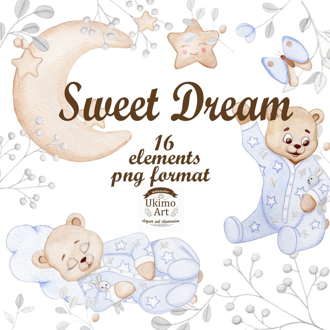 Sweet Dream Watercolor Clipart, Hand Painted. Includes 16 Elements ...