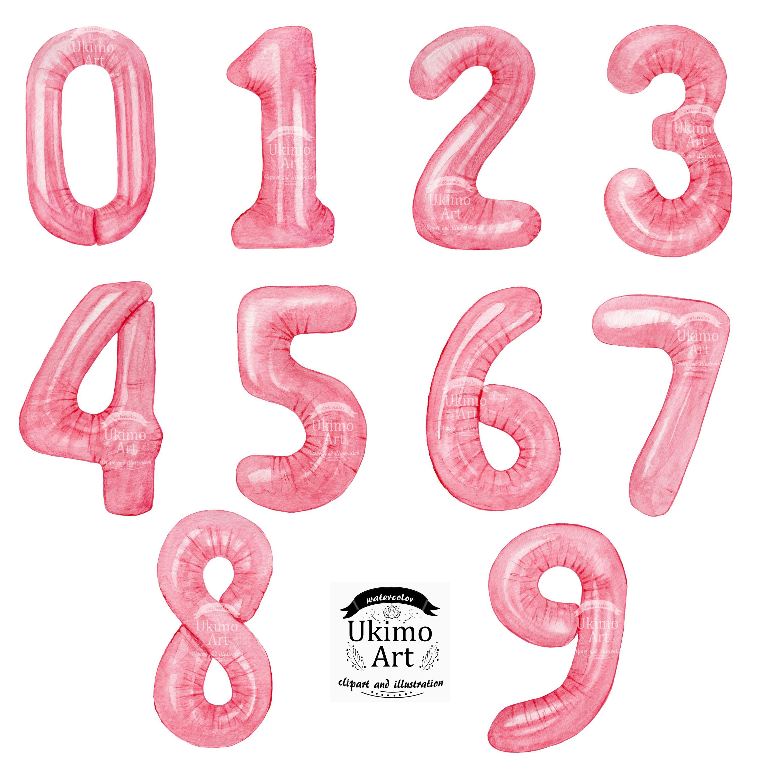 Pink Number Balloons Clipart, Digital Watercolor Pink Foil Birthday ...