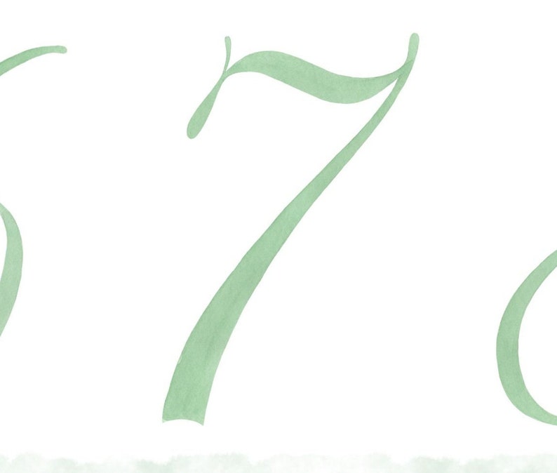 Numbers in Green Color for a Boy and a Girl, Watercolor Clipart, Hand ...