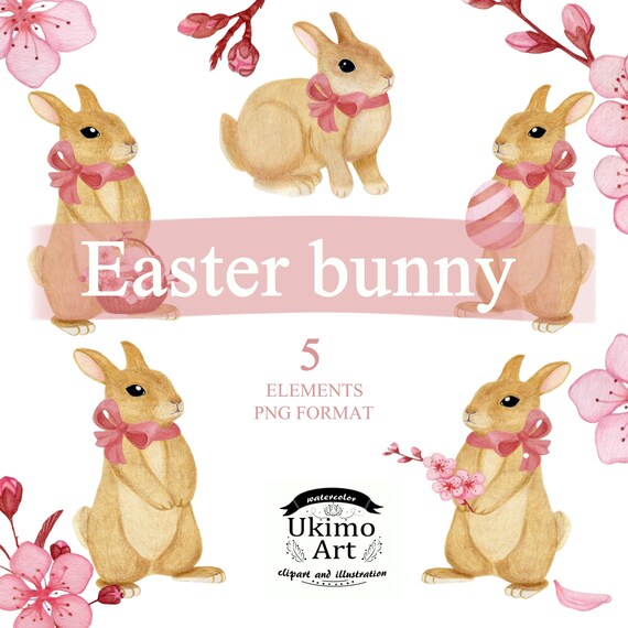 Easter Bunny Watercolor Clipart | Etsy