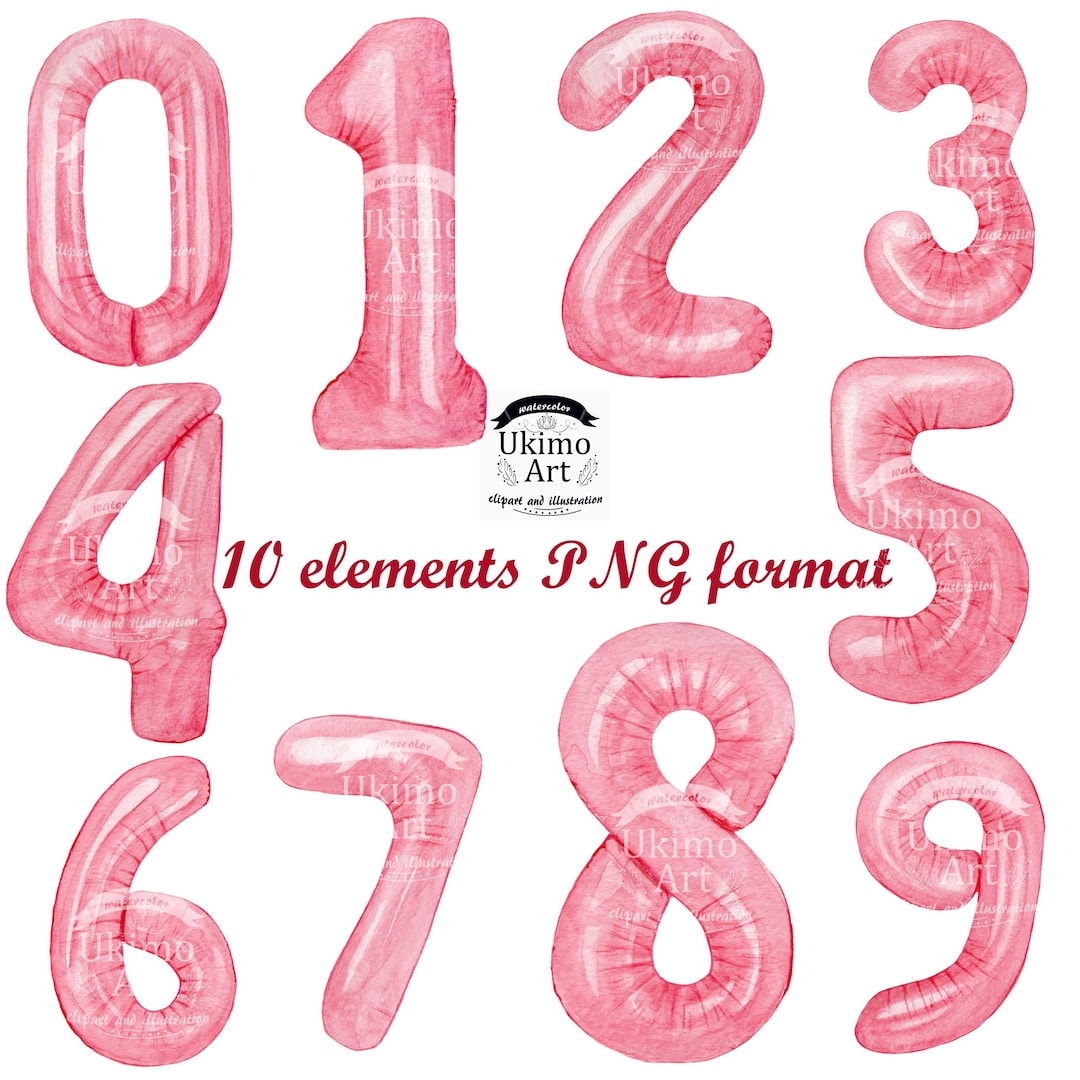 Pink Number Balloons Clipart, Digital Watercolor Pink Foil Birthday ...