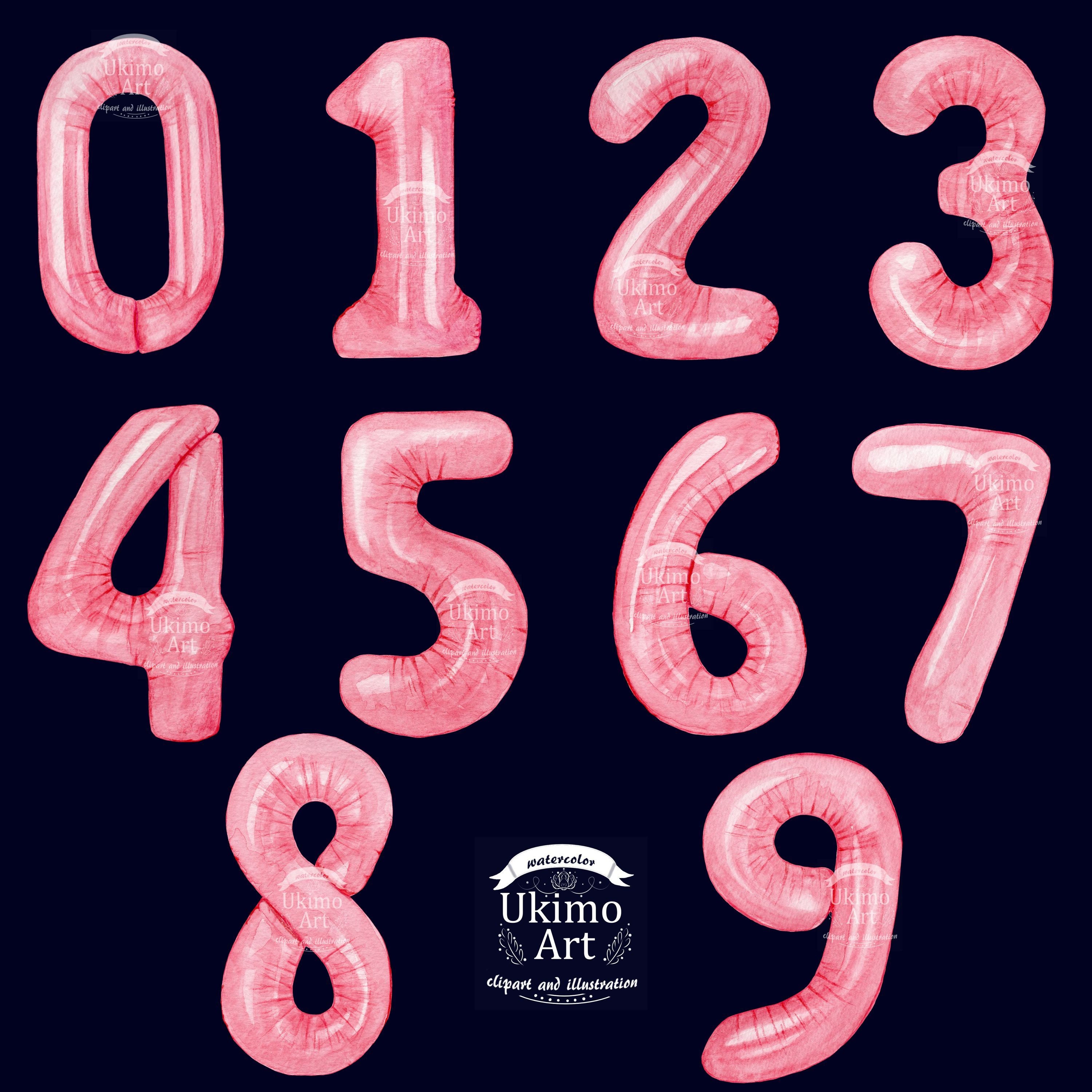 Pink Number Balloons Clipart, Digital Watercolor Pink Foil Birthday ...