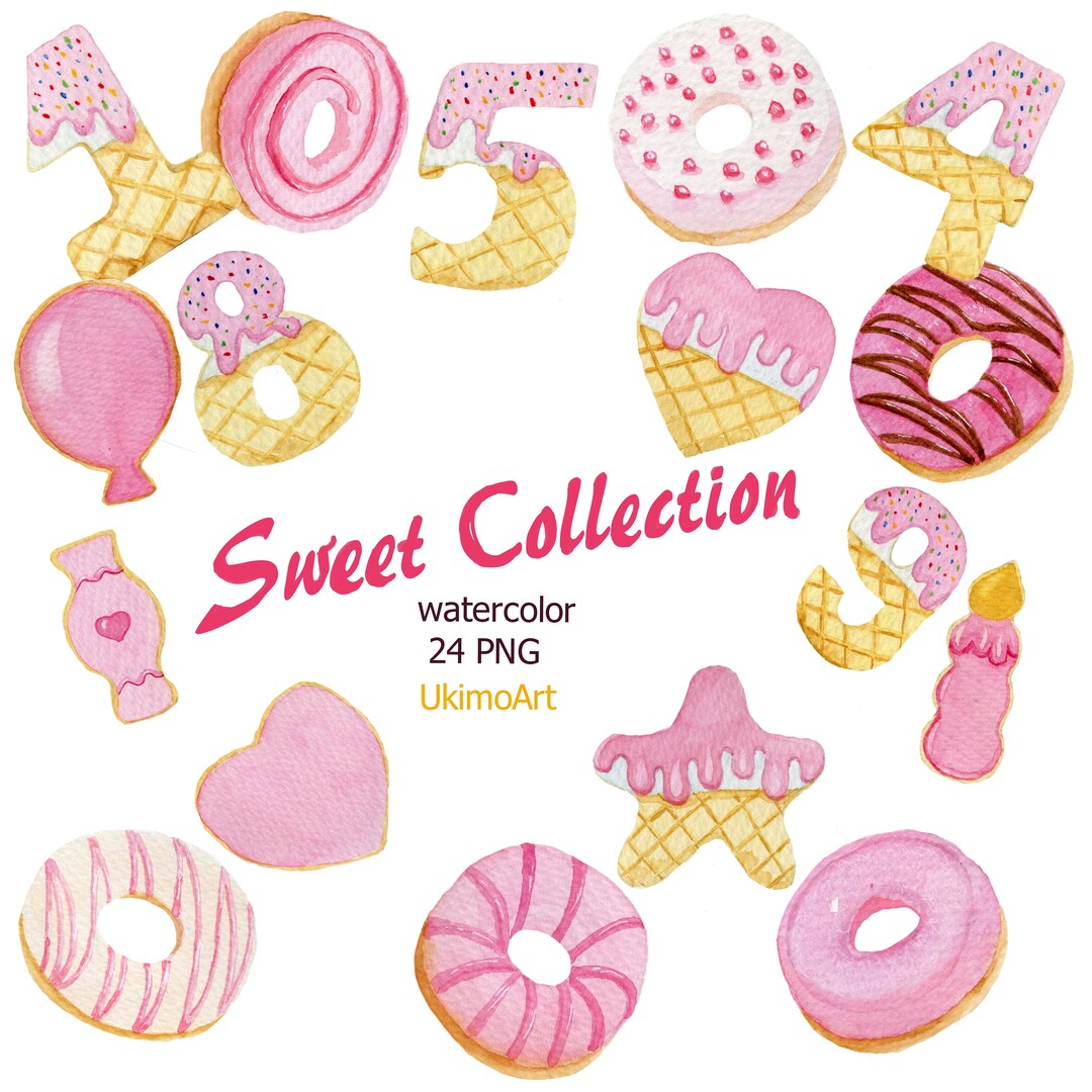 Sweet Collection Watercolor Clipart, Hand Painted, Valentine's Day ...