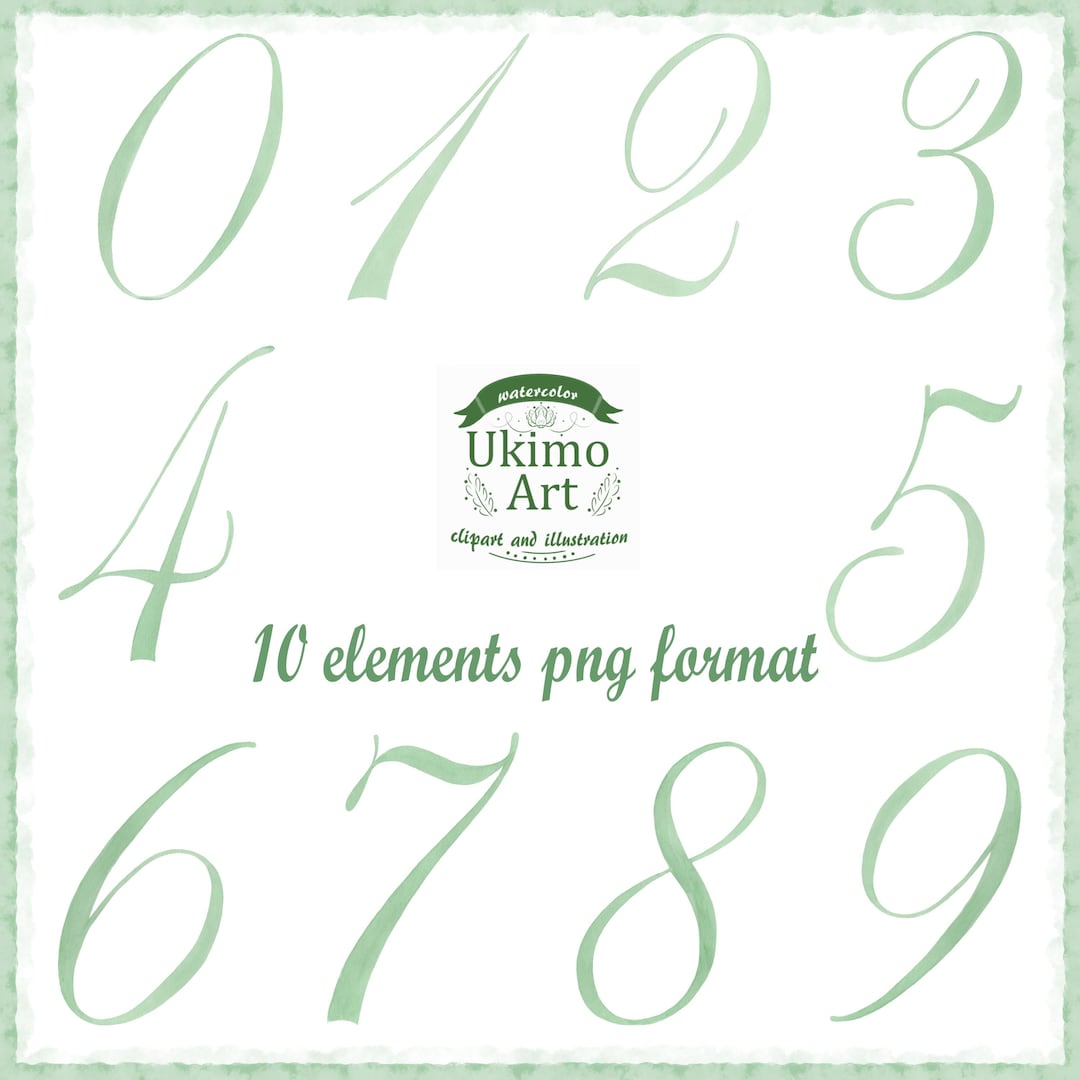 Numbers in Green Color for a Boy and a Girl, Watercolor Clipart, Hand ...