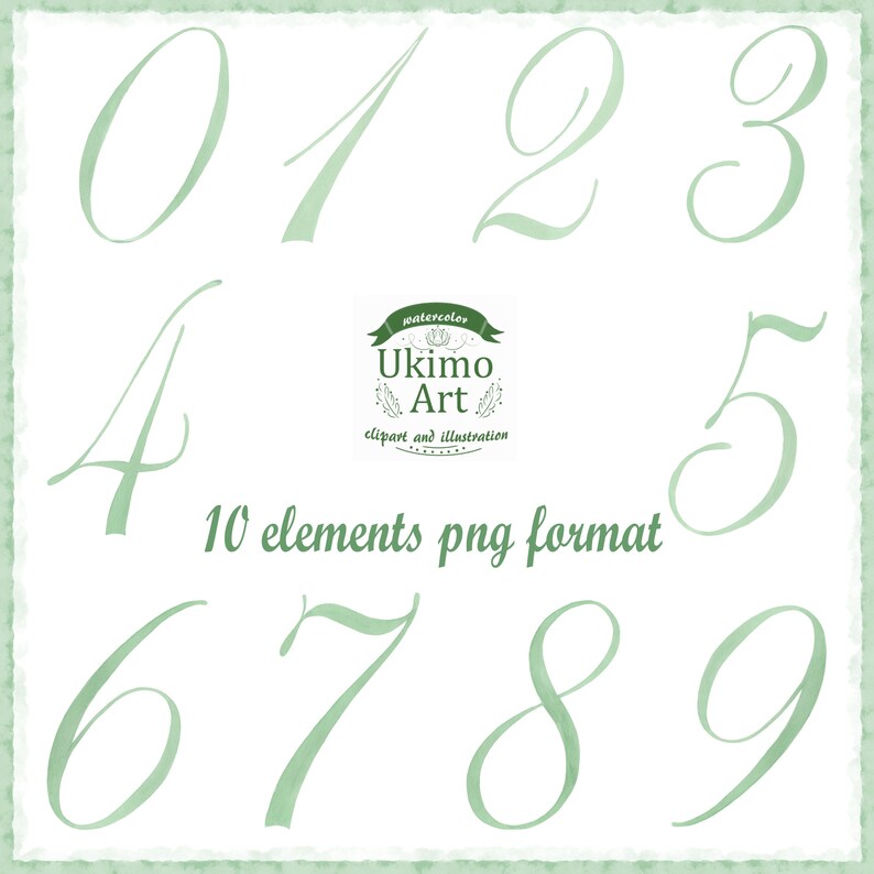 Numbers in Green Color for a Boy and a Girl, Watercolor Clipart, Hand ...