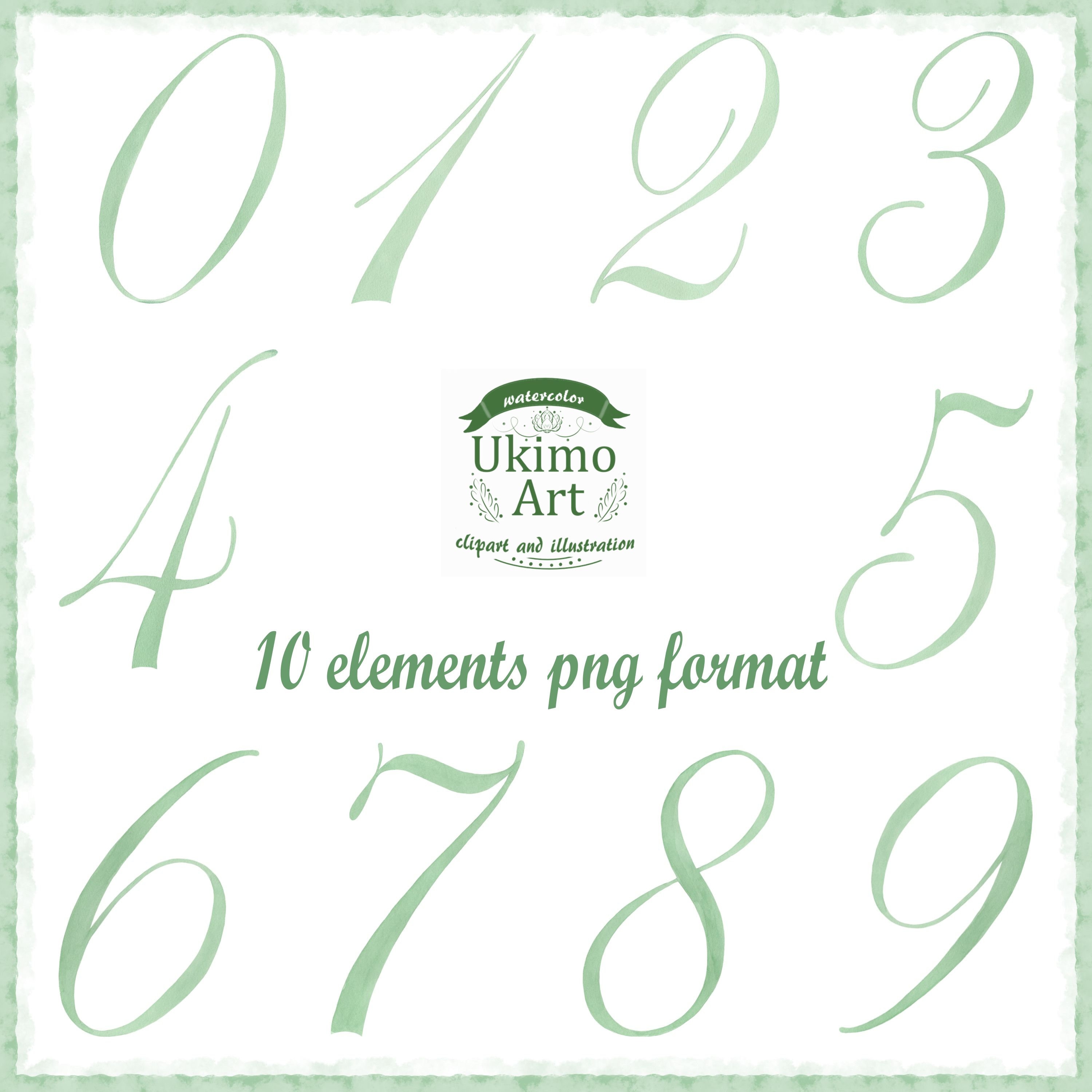 Numbers in Green Color for a Boy and a Girl, Watercolor Clipart, Hand ...