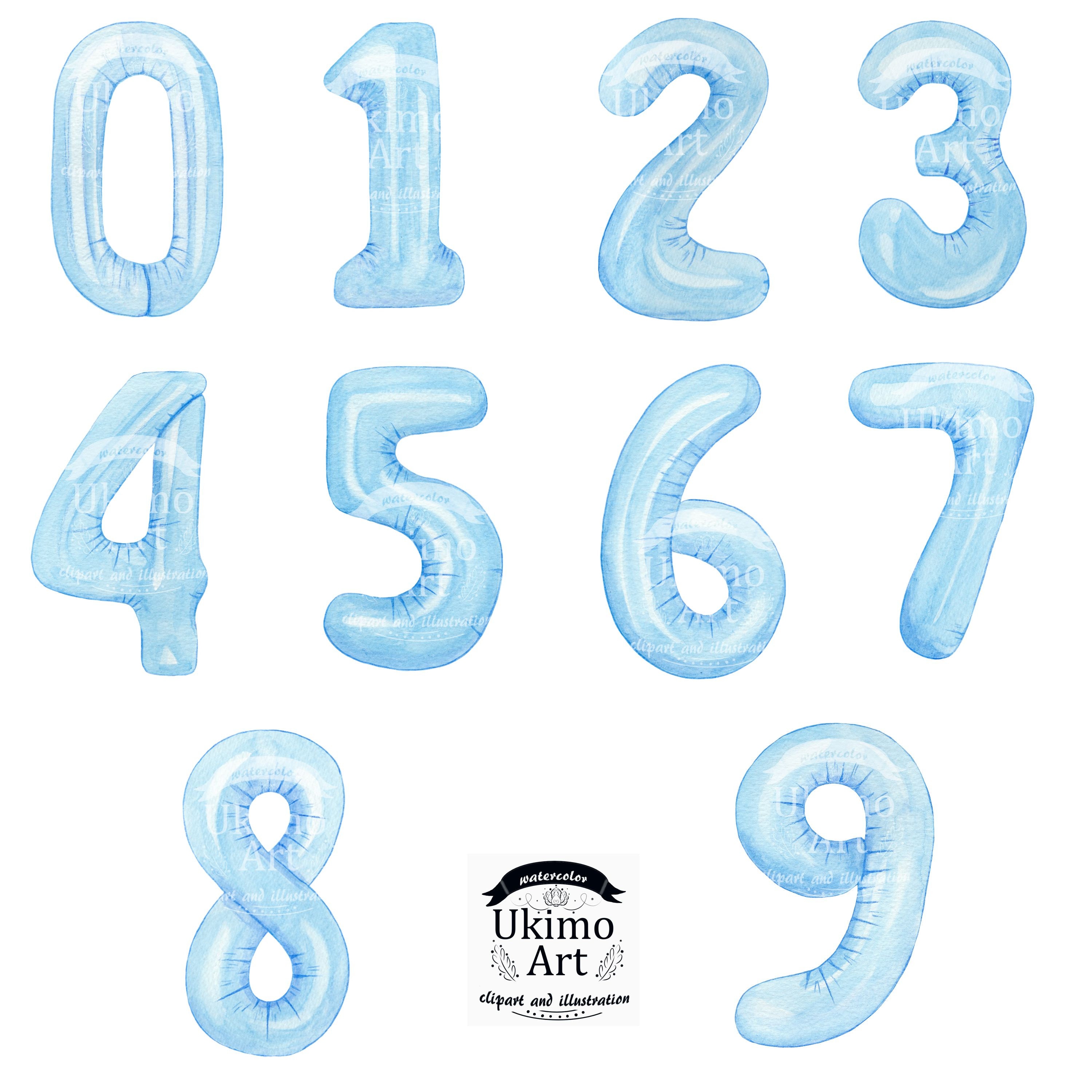 Blue Number Balloons Clipart, Digital Watercolor Blue Foil Birthday ...