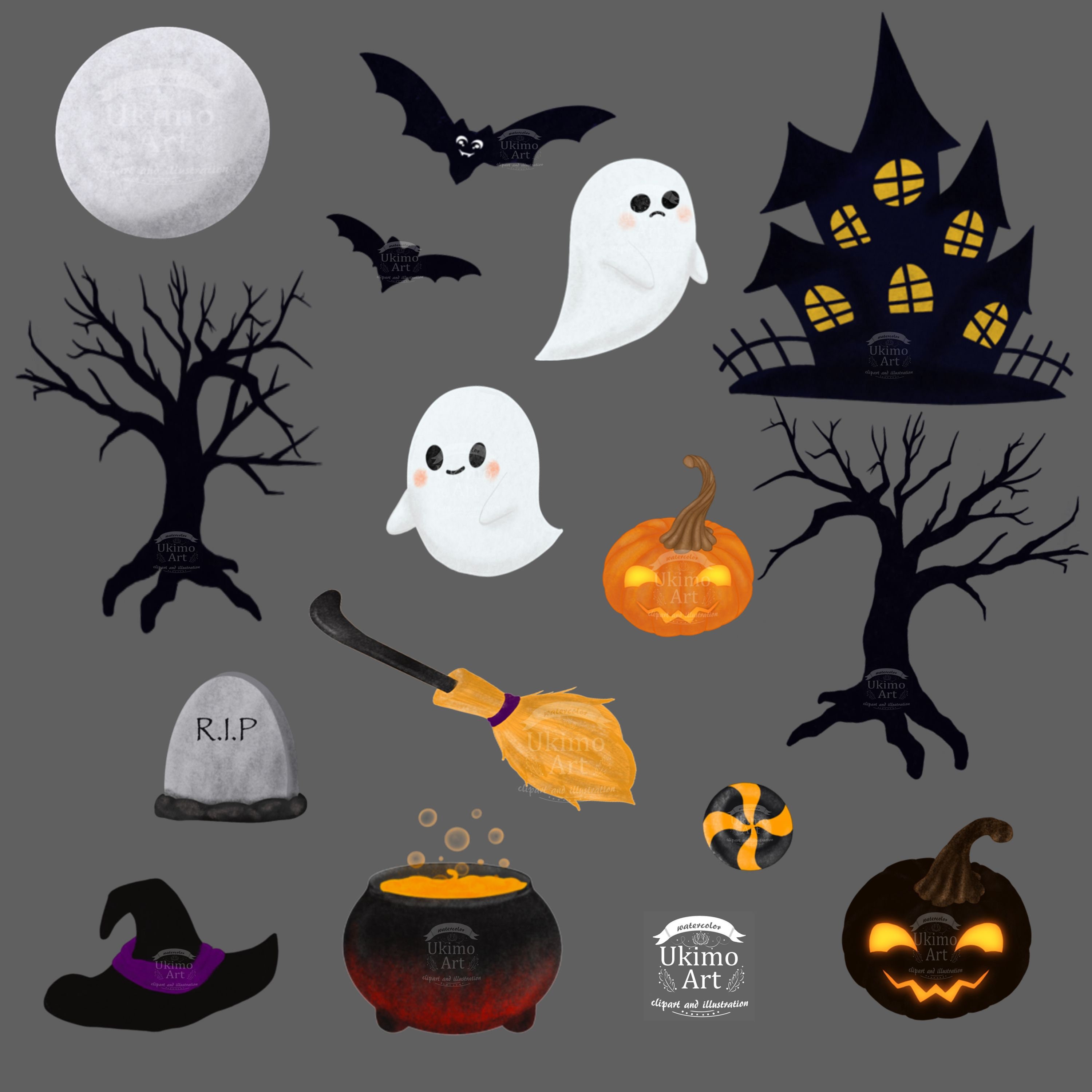 Digital Clipart Halloween and Halloween Stickers Png. - Etsy