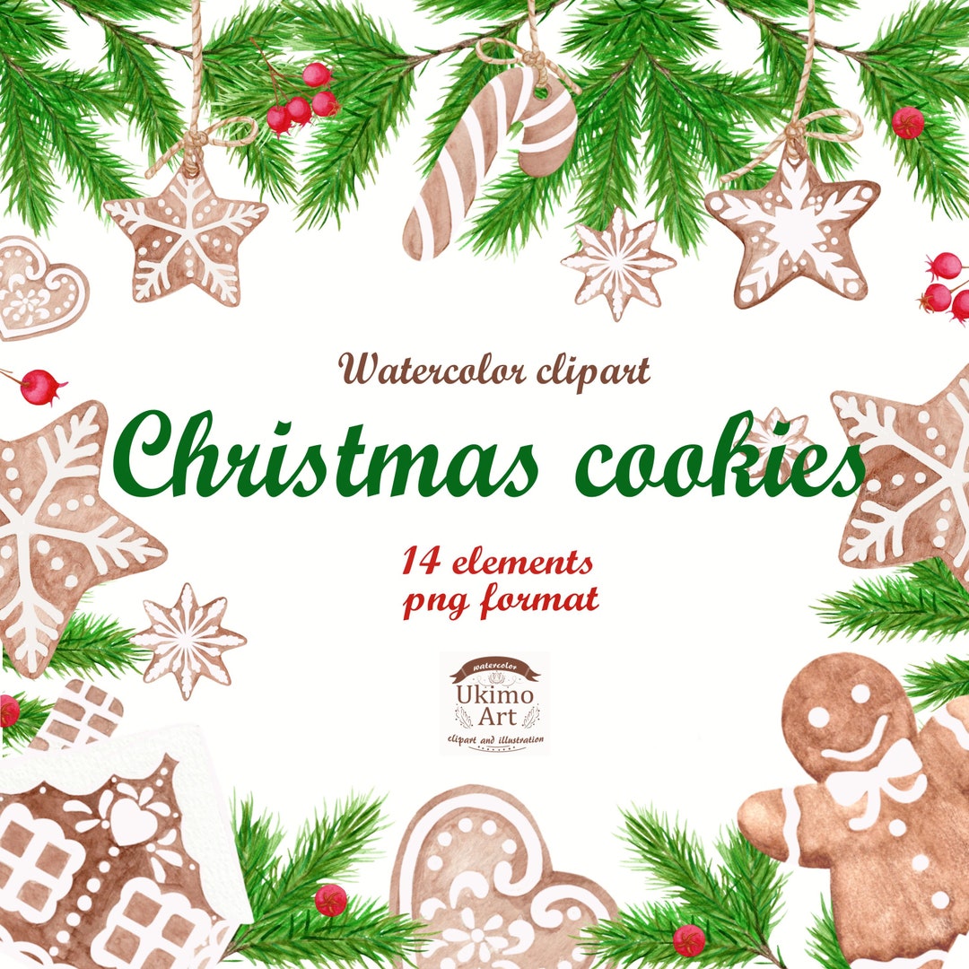 Christmas Cookies Watercolor Clipart, Hand Painted, Gingerbread Cookies ...