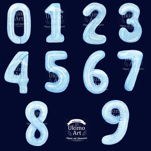 Blue Number Balloons Clipart, Digital Watercolor Blue Foil Birthday ...