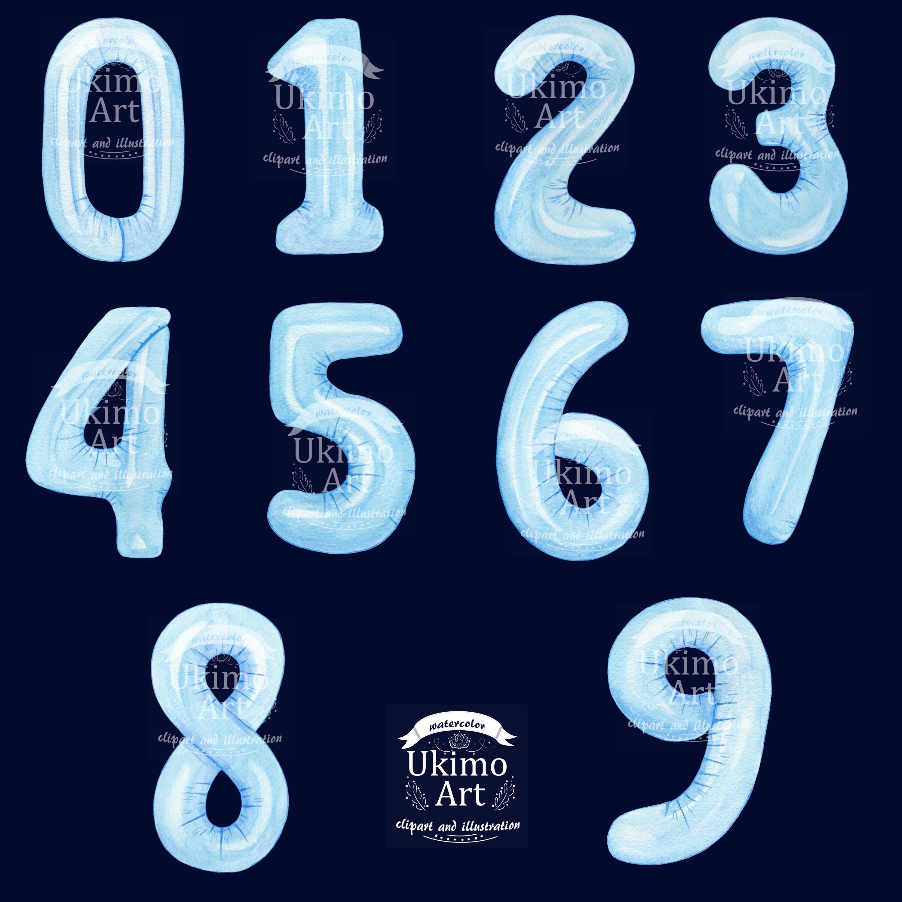 Blue Number Balloons Clipart, Digital Watercolor Blue Foil Birthday ...