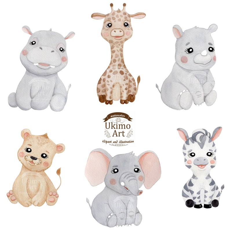 Watercolor Clipart Cute Baby Animals Png - Etsy