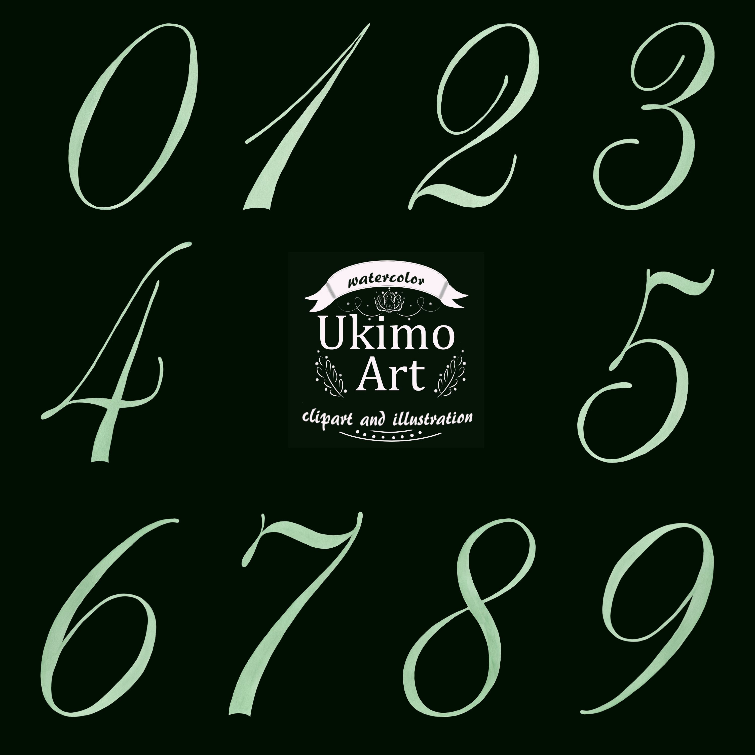 Numbers in Green Color for a Boy and a Girl, Watercolor Clipart, Hand ...