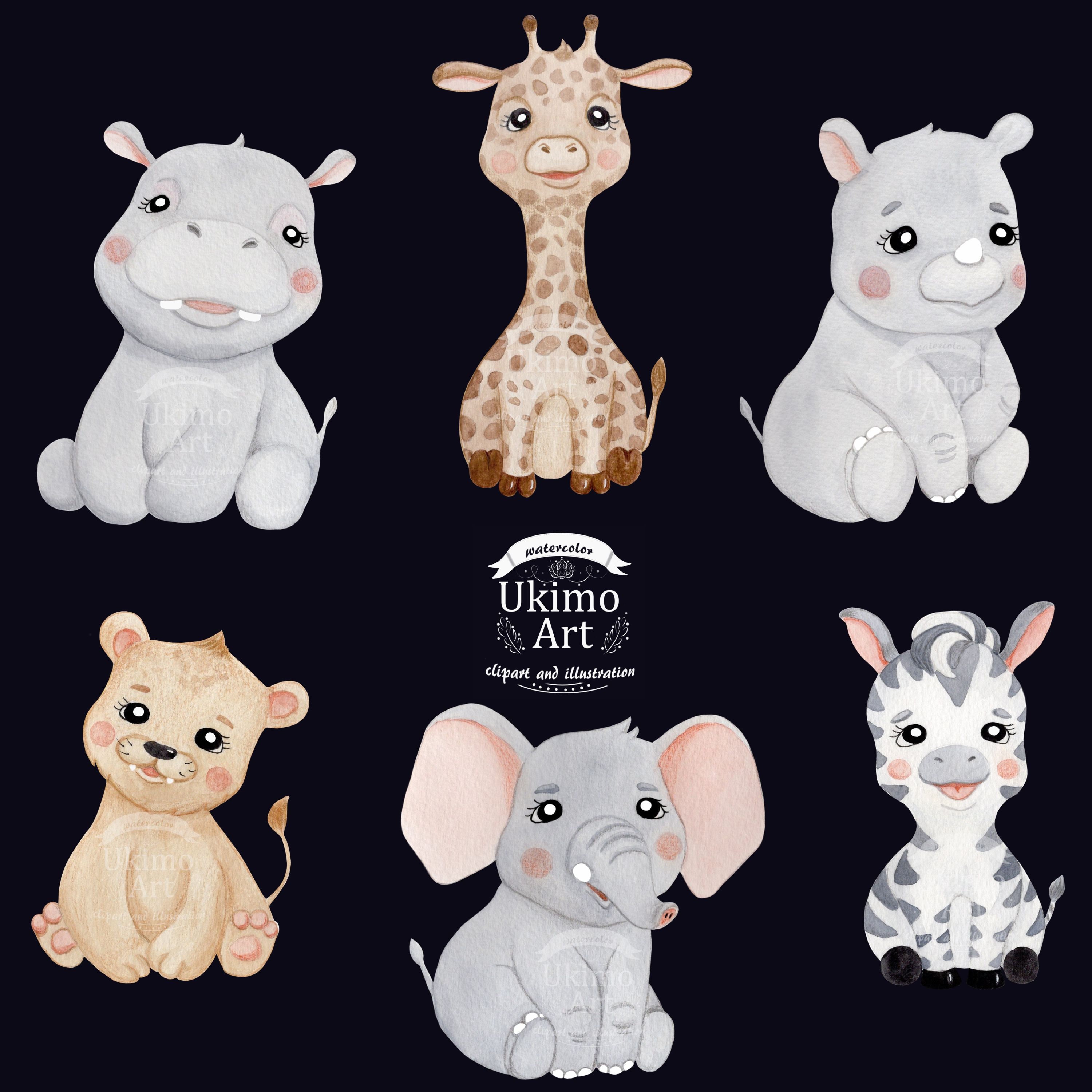 Cute Baby Animals Watercolor Clipart, Hand Painted. Includes 9 Elements ...