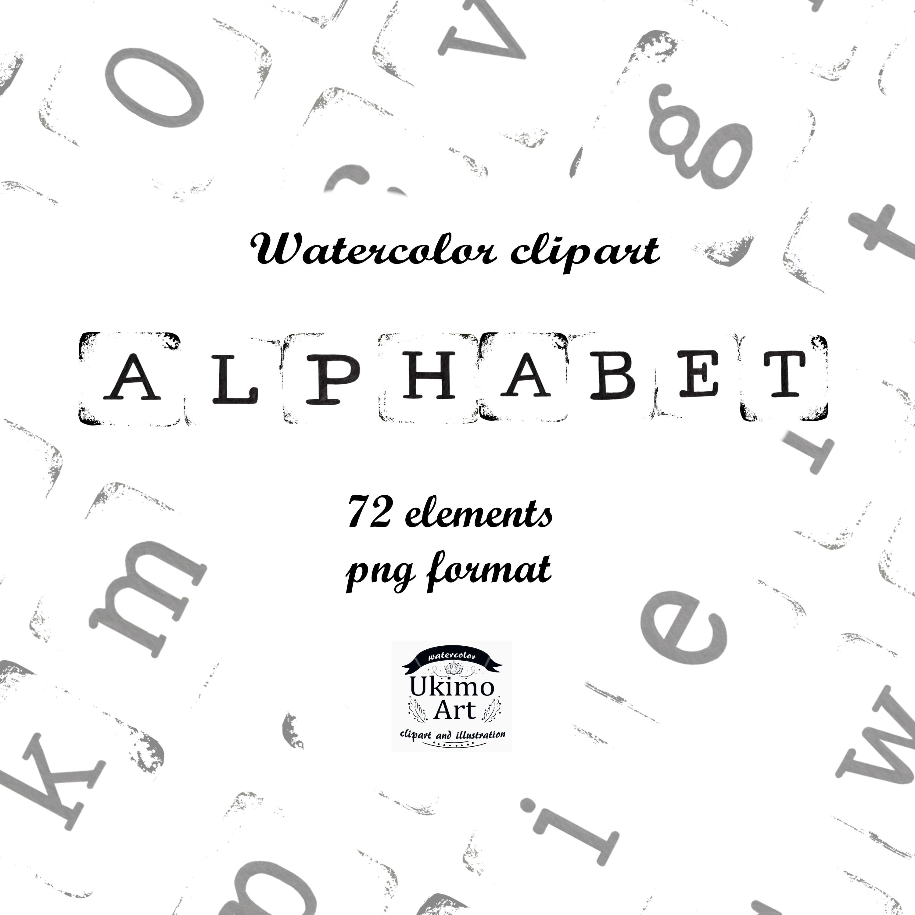 Alphabet Stamp Watercolor Clipart, Hand Painted Letters and Numbers ...