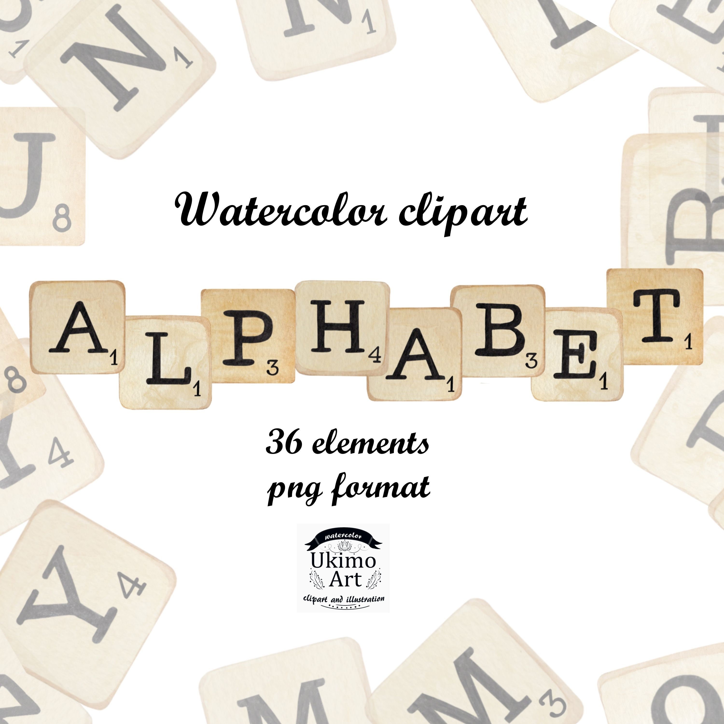 Alphabet Watercolor Clipart, Hand Painted, Wooden Boards, Numbers and ...