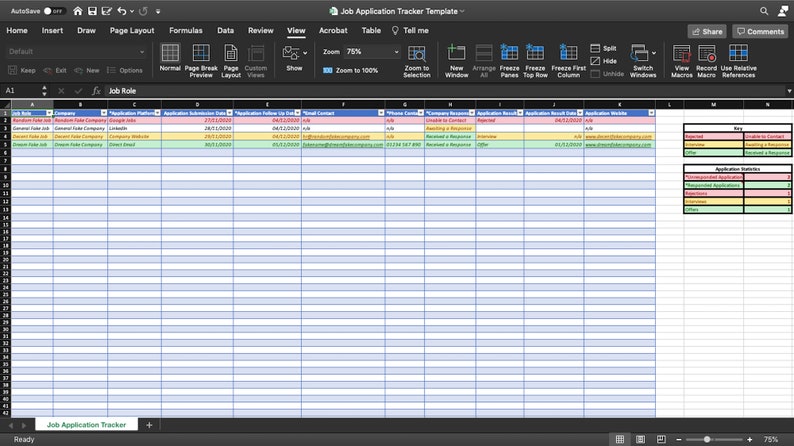 Job Application Tracker Template (excel Spreadsheet | Instant Digital ...