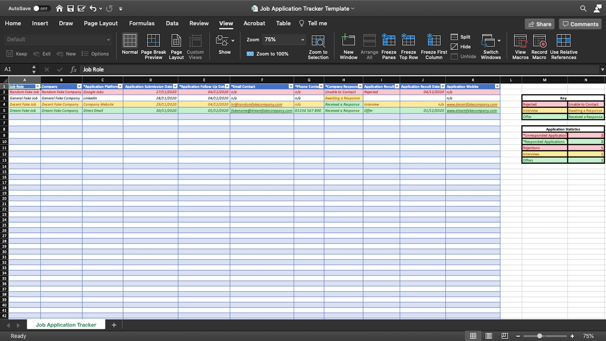 Job Application Tracker Template (excel Spreadsheet | Instant Digital ...