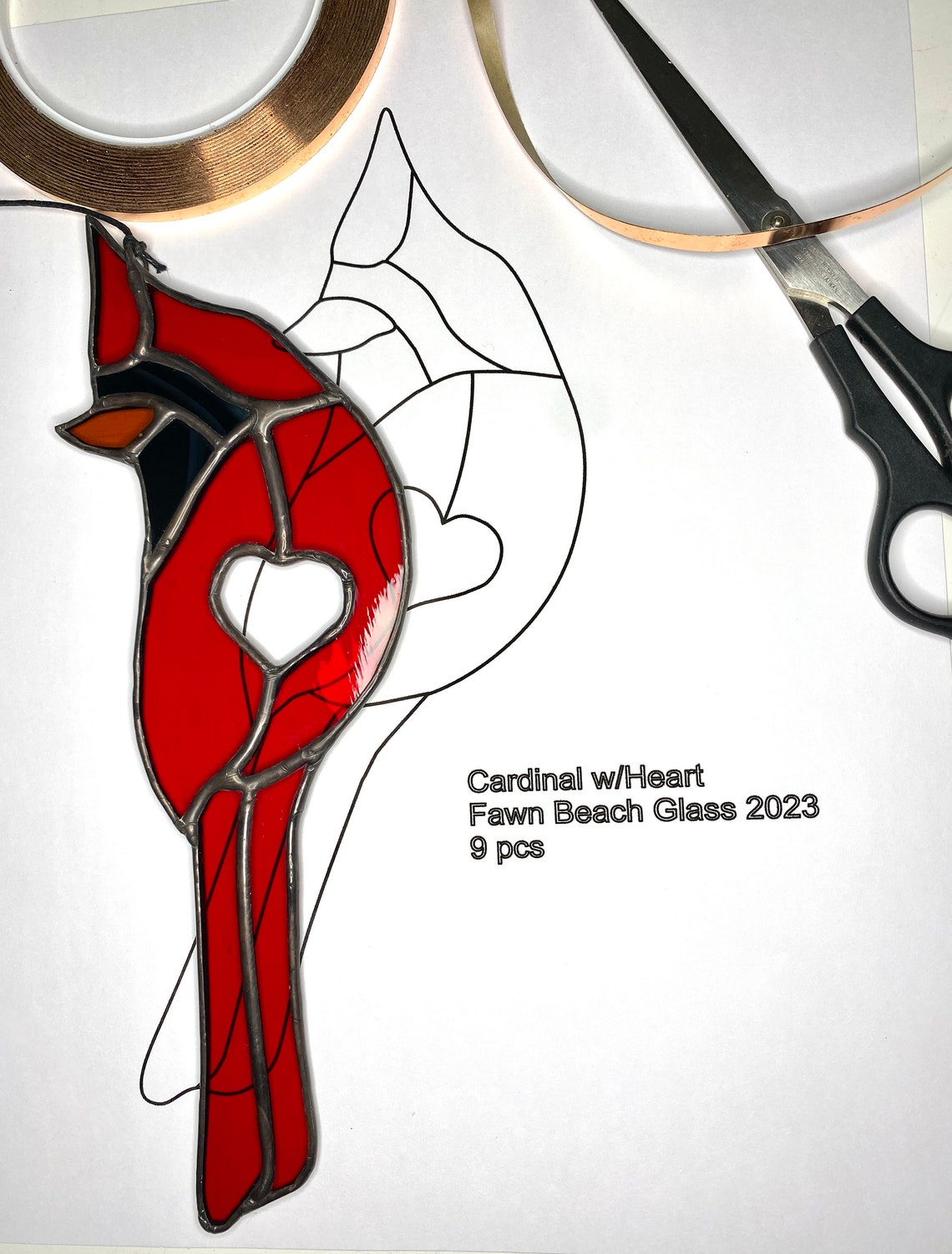 Cardinal, Heart, PATTERN Memorial Cardinal Stained Glass Suncatcher ...